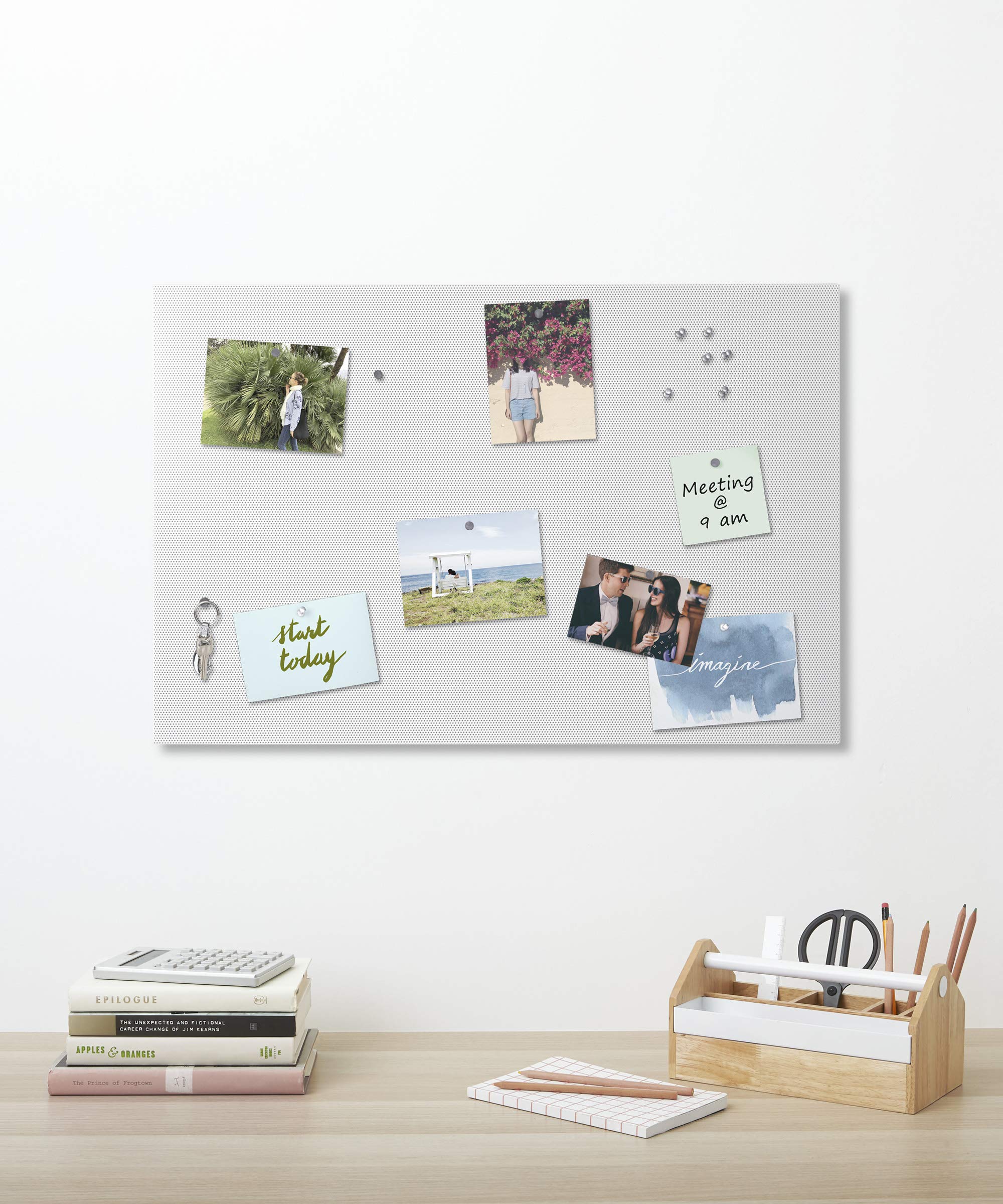 Umbra Bulletboard – Cork Board, Bulletin Board and Magnetic Board for Walls – Modern Look with Dual Surface Design – Includes 12 Pushpins and 12 Magnets, 30x20 Inch, White