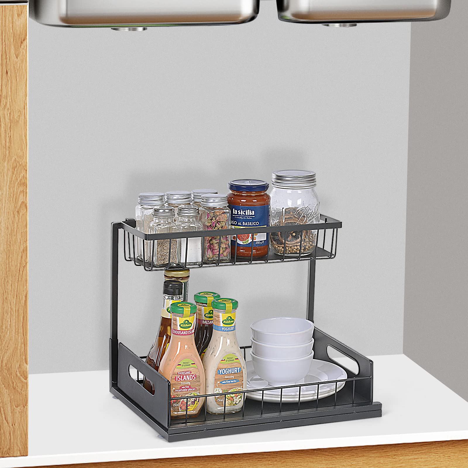 XCELLENT GLOBAL XG Under Sink Organizers and Storage,2-Tier Kitchen Sink Organiser with Sliding Storage Drawer,Pull-Out Cabinet Organizer Sliding Baskets for Cabinet, Cupboard,Bathroom Black
