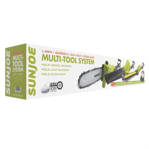 Sun Joe 24V-GTS4004-XT 24V IONMAX Blower,Hedge Trimmer & 8-in Pole Saw Kit w/2x24V 2.0-Ah Batt, Charger & Pole