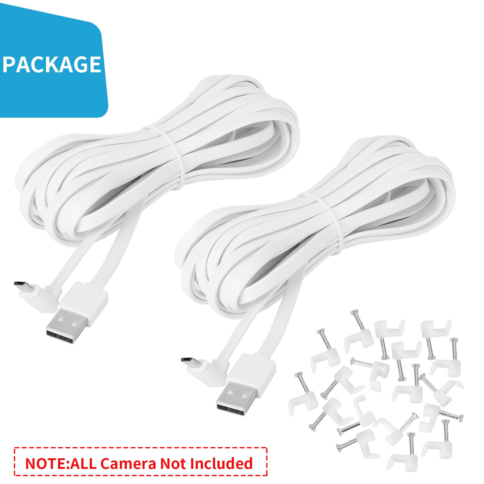 UYODM 2Pack 30FT Micro USB Extension Cable Compatible with WYZE Cam Pan V3, L-Shape 90 Degree Extension Charging Cable Power Your WYZE Cam Pan V3 Continuously - White