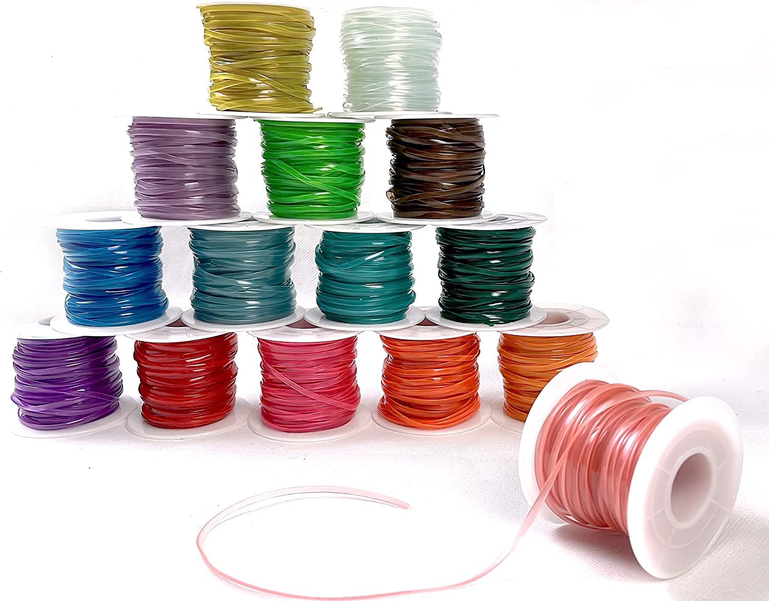 TOPWOOZU Luminous Lanyard String,15 Rolls Gimp Plastic String Lacing Cord for Keychain Making Craft