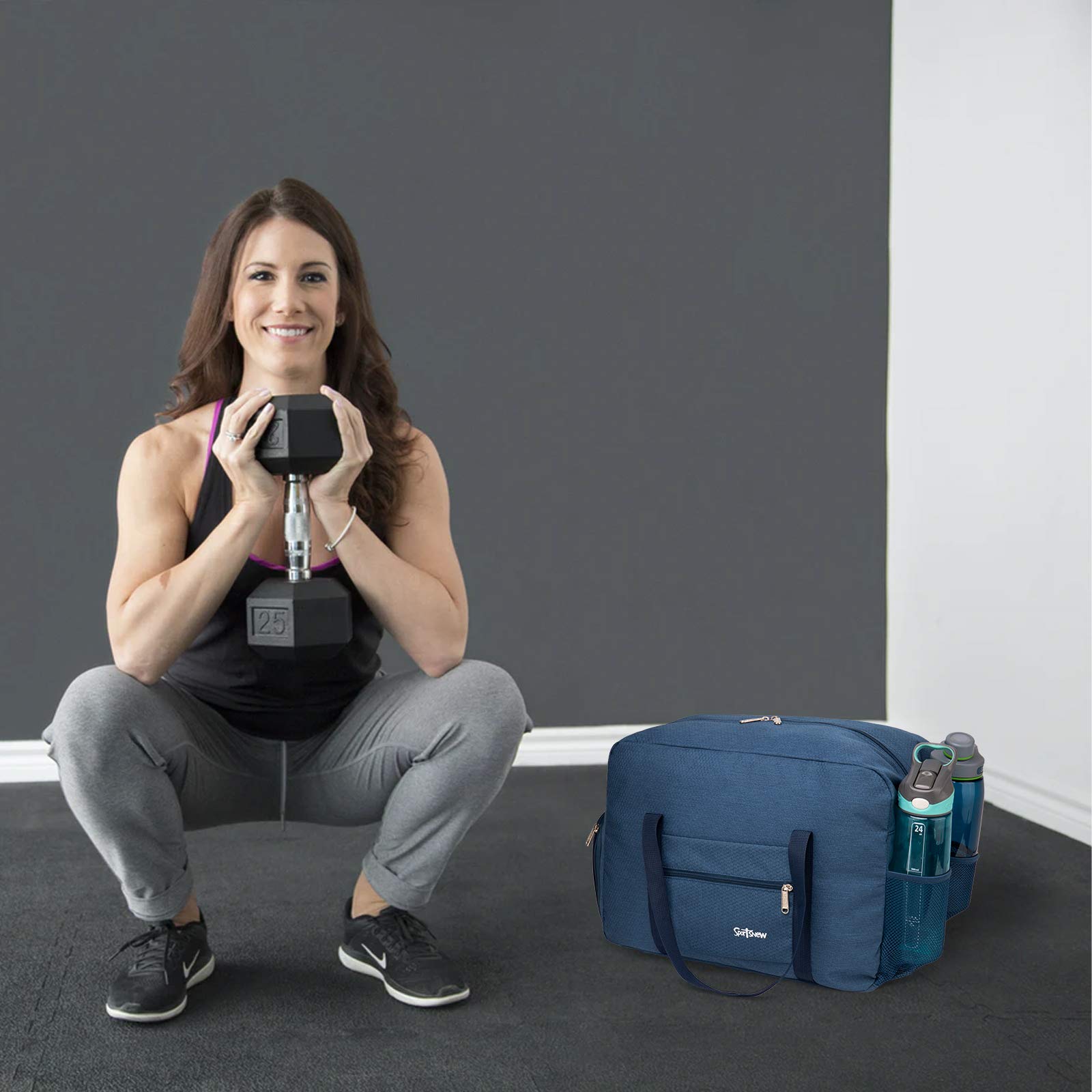 Sports Gym Bag with Wet Pocket & Shoes Compartment, Travel Duffel Bag, Navy Small (16")