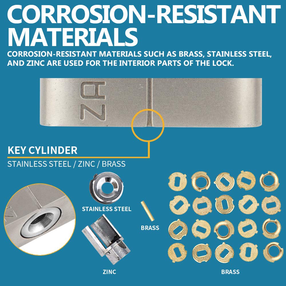 Zarker keyed Alike Padlocks, Heavy Duty Stainless Steel Shackle Lock, Waterproof and Rustproof Storage, Warehouses, Garage, Outdoors, J45S, 4-Pack