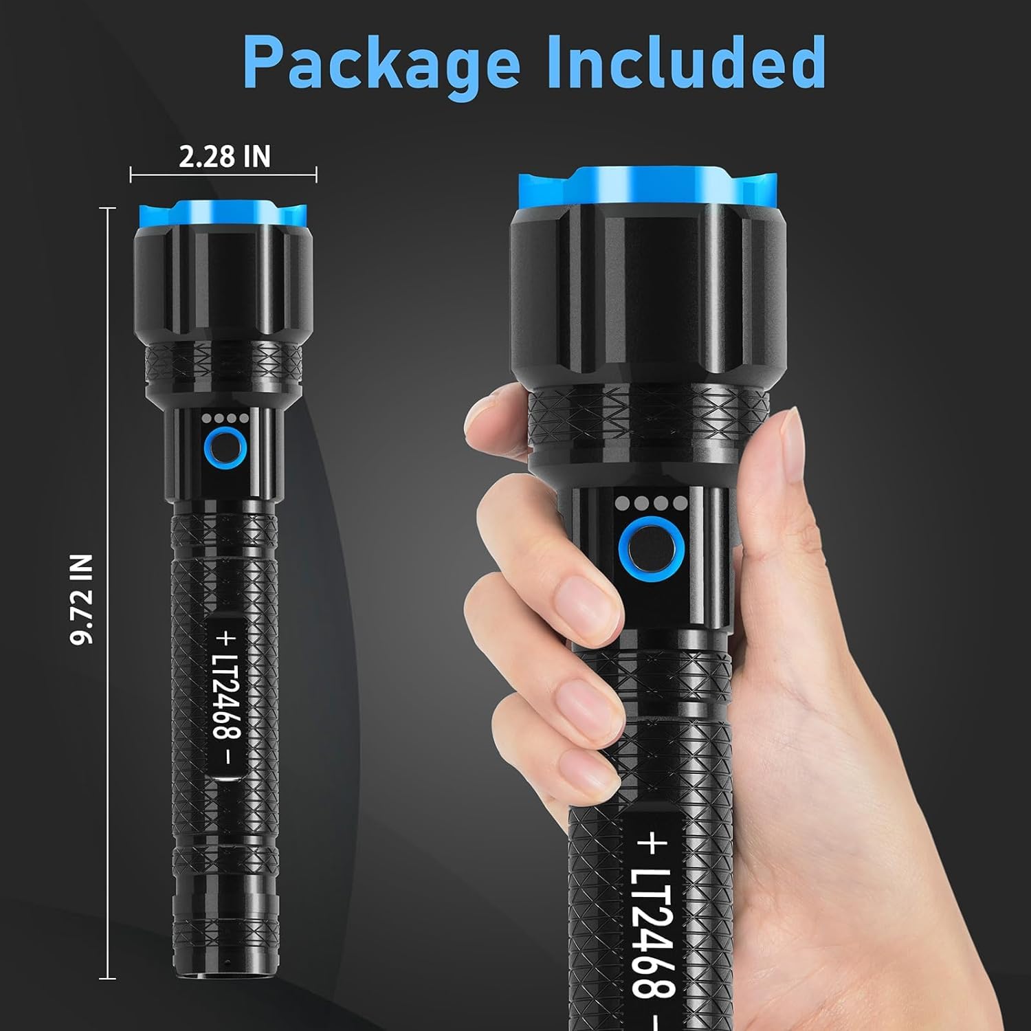 wsiiroon Rechargeable LED Flashlight High Lumen Battery Powered - Powerful 900000 Lumens Super Bright Flashlights, Zoomable Long Handheld Tactical Flash Light for Camping Hiking Emergency Power Bank