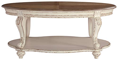 Signature Design by Ashley Realyn Casual Cottage Coffee Table, Antique White & Brown