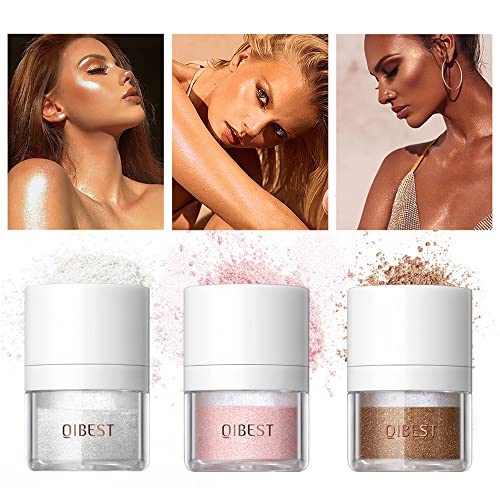 Yeweian Body Glitter, Polvo De Hadas Face Highlighter Makeup Powder, Body Shimmer Fairy Makeup, Bronzer Shine Foundation Blush, Lip Eye Hair Body Glitter Spray Powder Makeup (01Silver White)