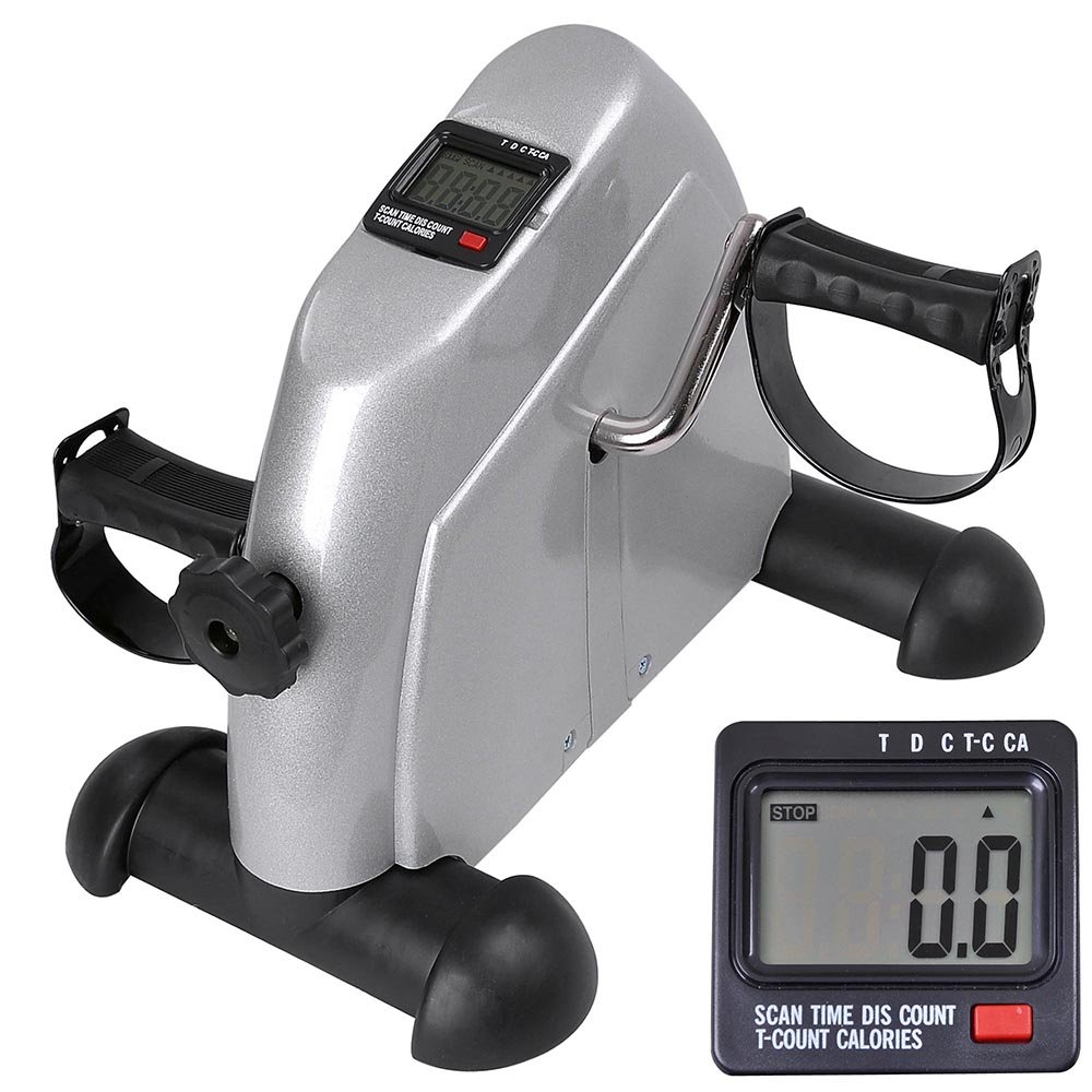 Portable Silver Mini Arm Leg Pedal Exercise Bike: Suitable for Upper & Lower Body Lightweight 7.7 LB w/ Multi-functional LCD Monitor Displays for Physical Therapy Exerciser Personal Care Cycling