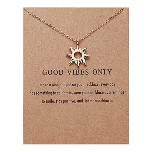 Sun Necklace With Gift Cards for Women - Golden Sun Pendant Necklace for Women Dainty Necklace Choker Necklace Friendship Gifts for Women - Cute Necklaces for Teen Girls Charm Necklace Gold Necklace