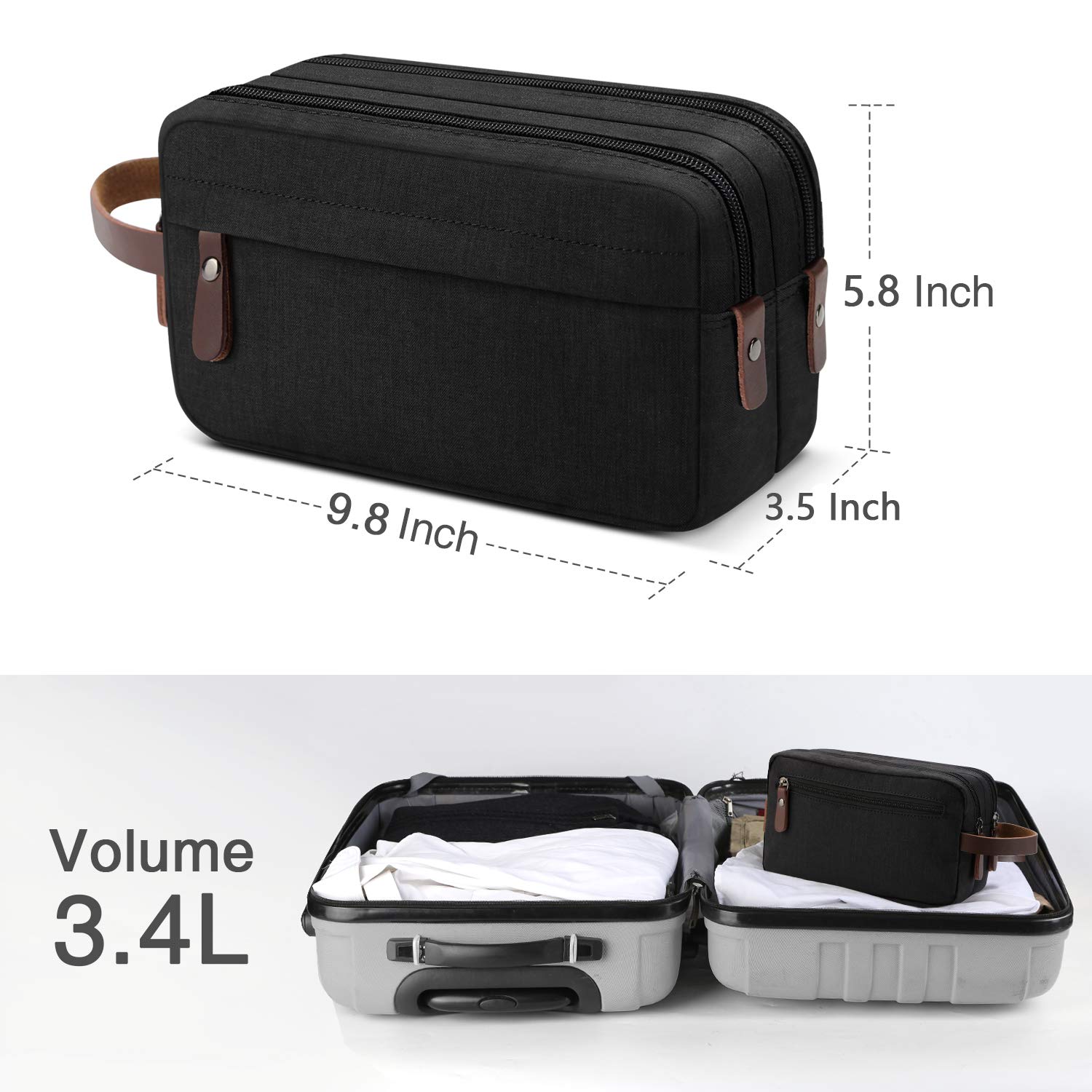 TOUPONS Men's Travel Toiletry Organizer Bag Water-resistant Shaving Dopp Kit Bathroom Bag (Black Water-resistant)