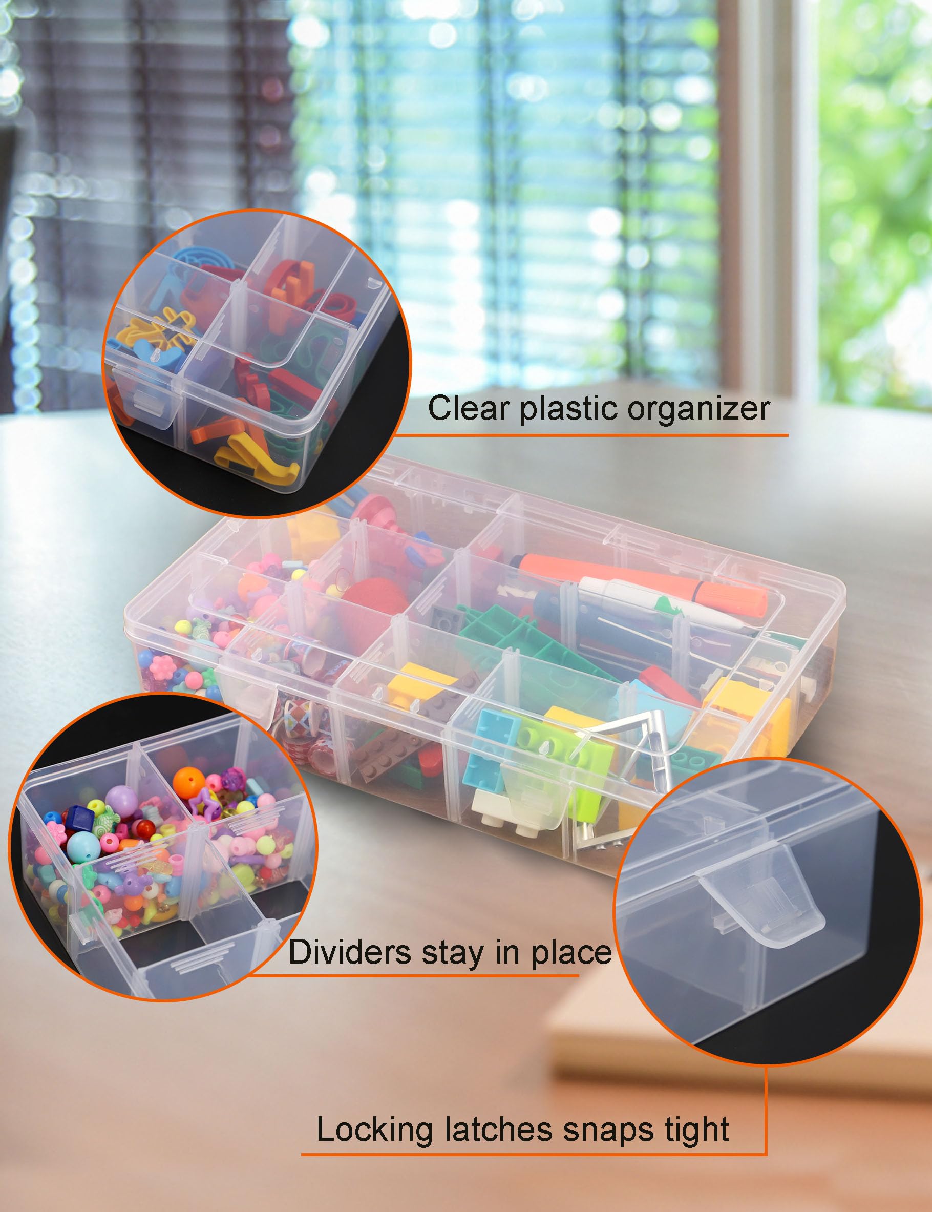 Sjqecyfv Plastic Organizer Tackle Box Organizer Clear Plastic Organizer Box with Dividers Bead Container Divided Storage Containers Large 15 Grid Compartment Box Craft Organizer Tackle Box (2 Pack)
