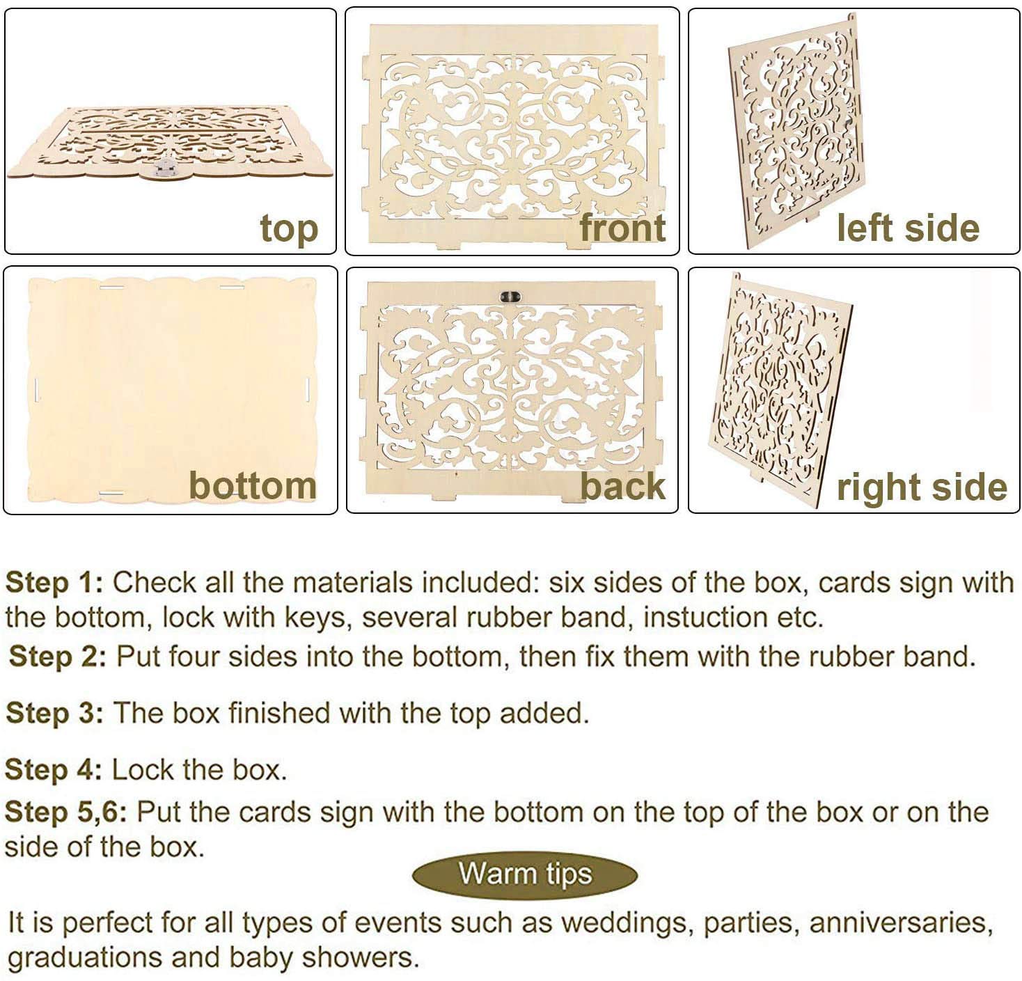 SunBeter Stylish Gold Wedding Card Box with Lock Perfect for Receptions Birthdays Baby Shower Graduation and More!