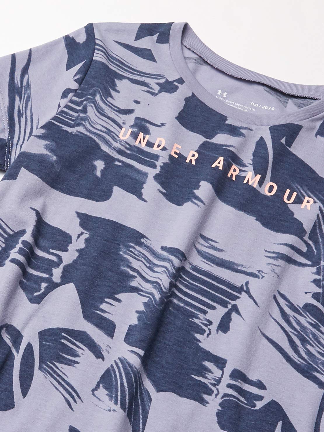 Under Armour Allover Print Graphic T-shirt, Purple Dusk (555)/Peach Frost, Youth Small