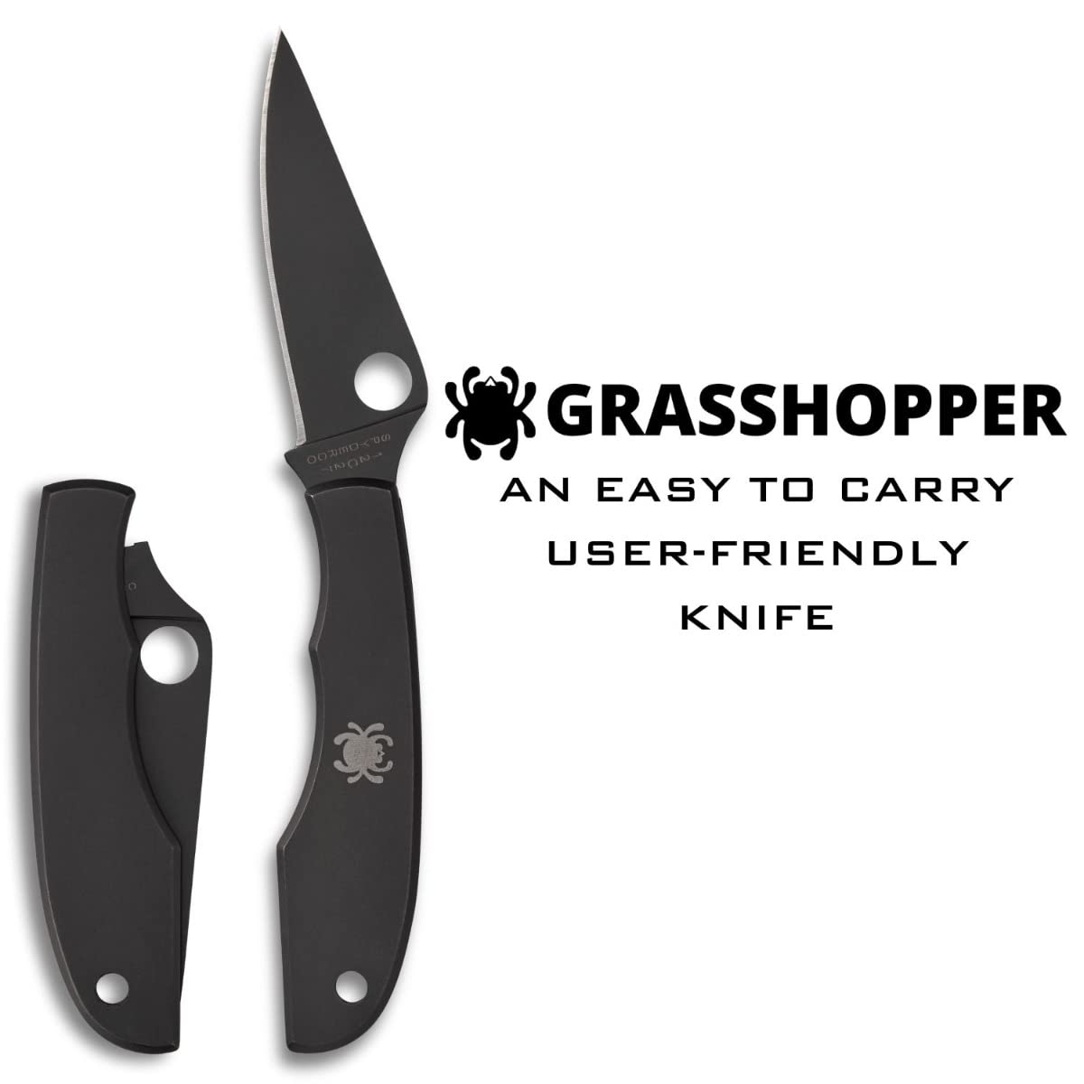 Spyderco Grasshopper Black Non-Locking Knife with 2.30" 3CR Steel Blade and Durable Steel Handle - PlainEdge - C138BKP