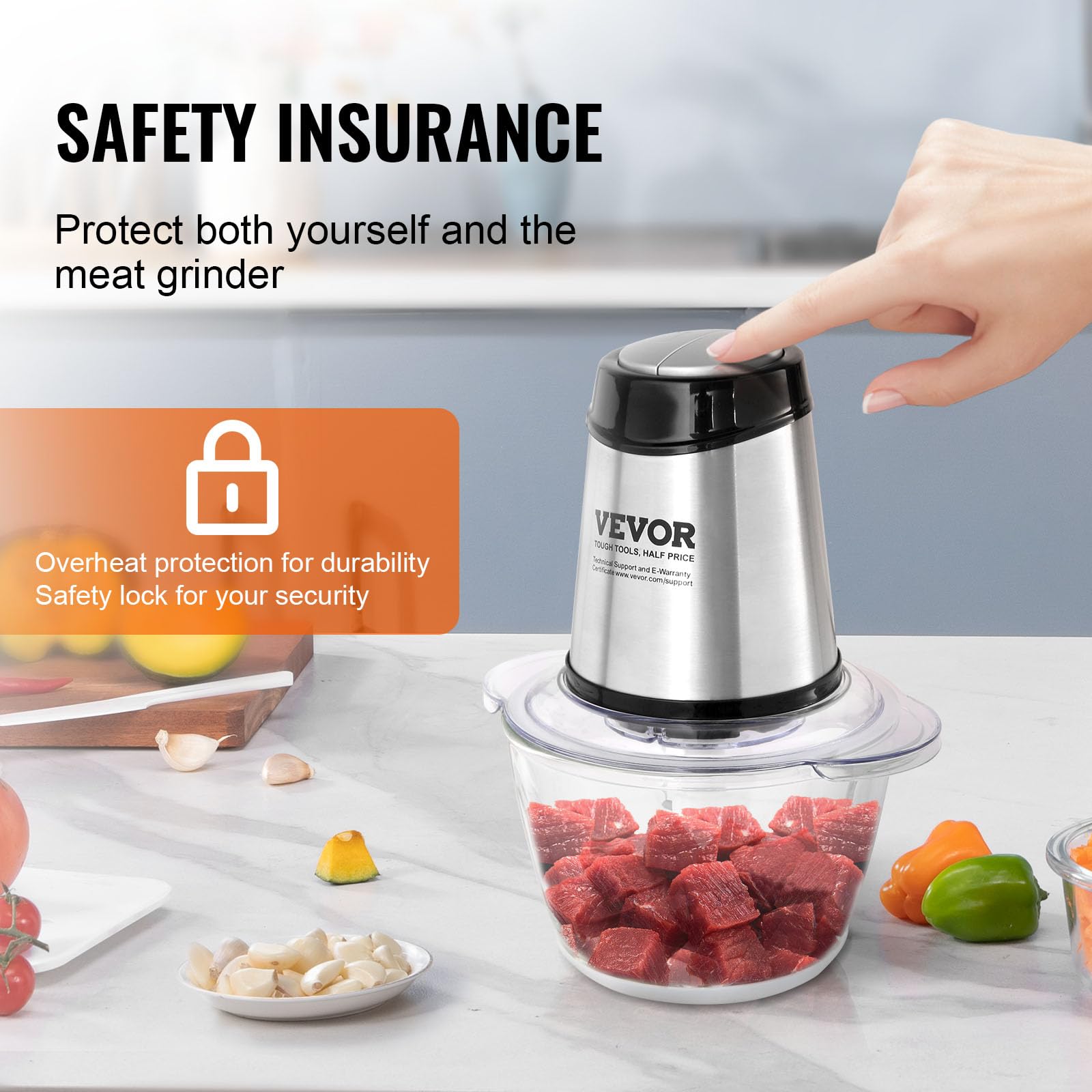 VEVOR Food Processor, Electric Meat Grinder, Electric Food Chopper, 2 Speeds Food Grinder for Baby Food, Meat, Onion, Vegetables (5 Cup)