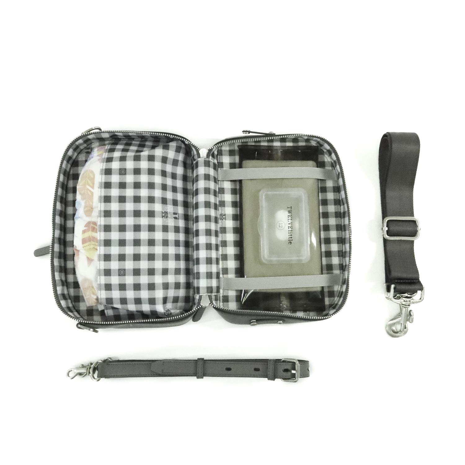 TWELVElittle Sensible Clutch (Grey) - Diaper Clutch with Adjustable Shoulder Strap, Vegan Leather Diaper Bag, featuring two separate compartments, Wipe Case Included