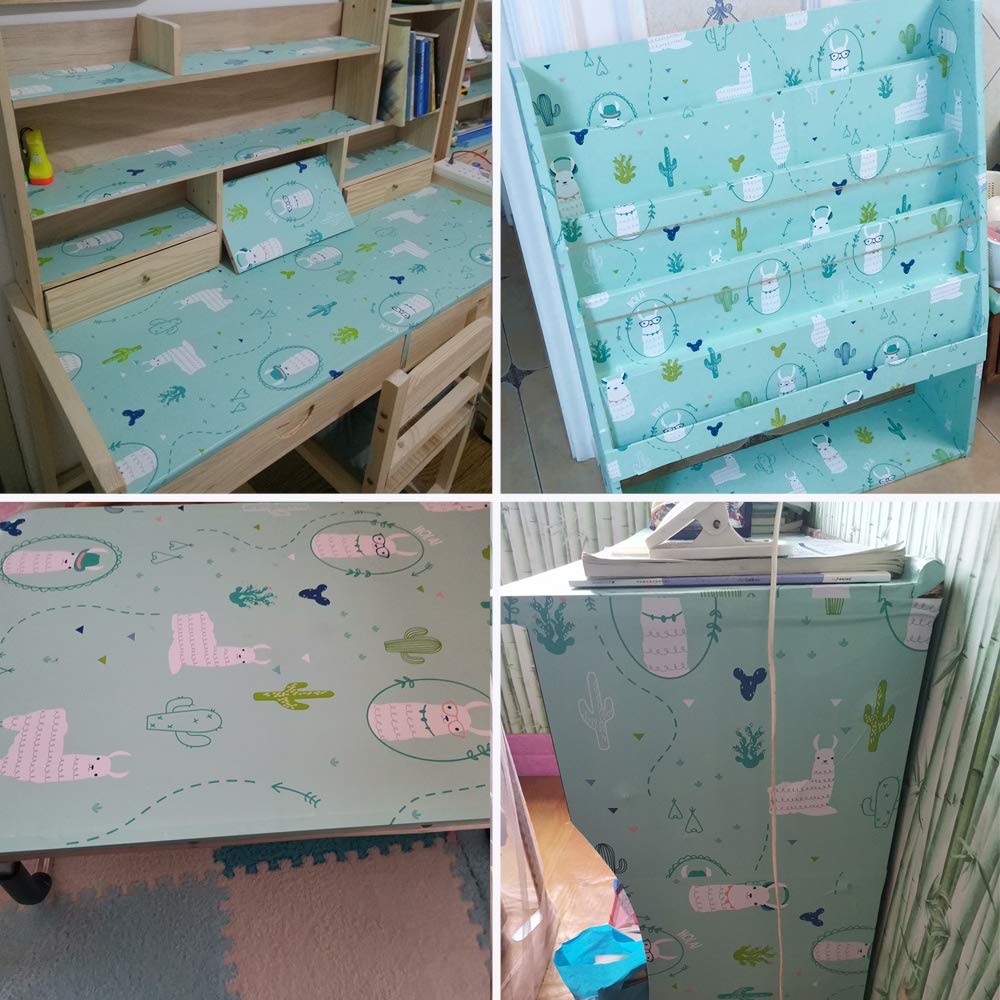 Yifasy Shelf Liner Alpaca Cactus Self-Adhesive Waterproof Drawer Paper Protect Furniture Wall Surface Decor Toy Storage Trunk 118x17.7 Inch