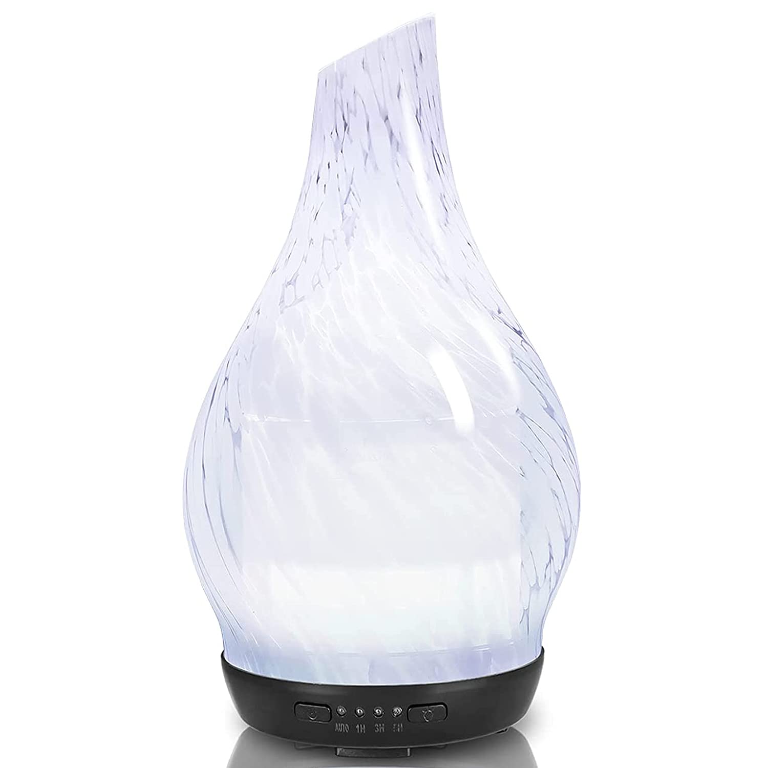 ZEERK Art Glass Essential Oil Diffuser, 250ML Ultrasonic Aroma Diffuser Quiet Cool Mist Humidifier for Home Gift, 7 Color Changing LEDs, Waterless Auto-Off, Timer Setting, BPA Free, White