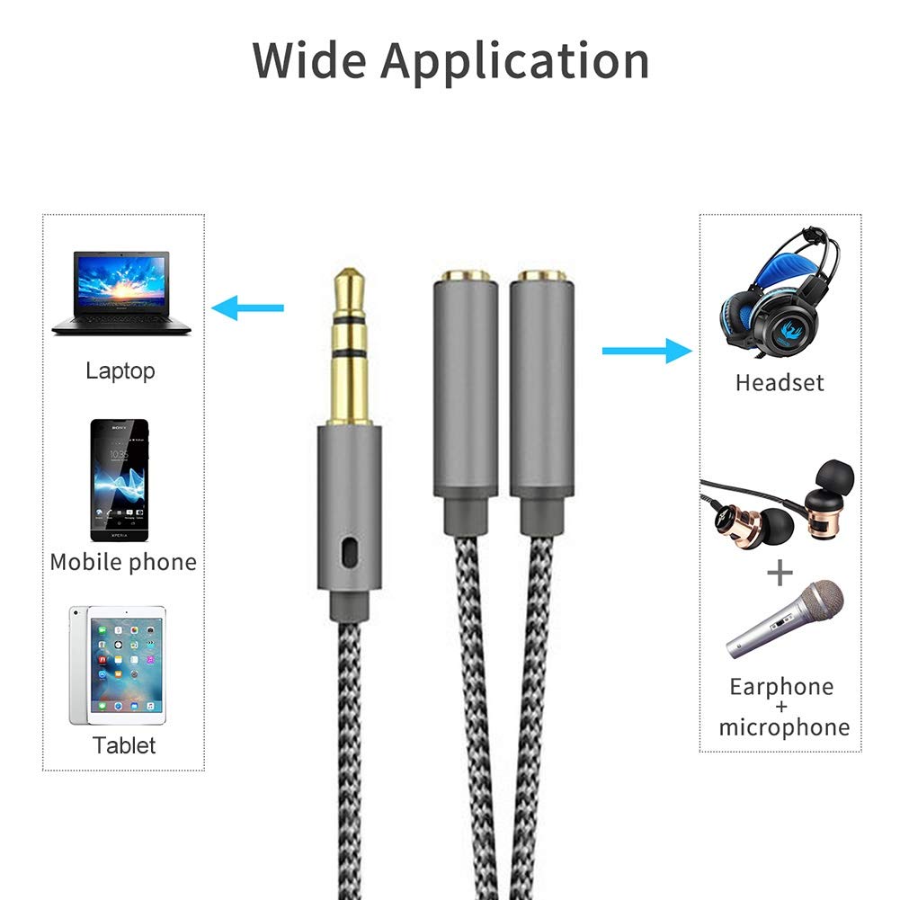 schicj133mm Headphone Splitter 3.5mm Audio Stereo Y Splitter Extension Cable Male to Female Dual Headphone Jack Adapter for Earphone Headset, Microphone Audio Cable Adapter Splitter Black
