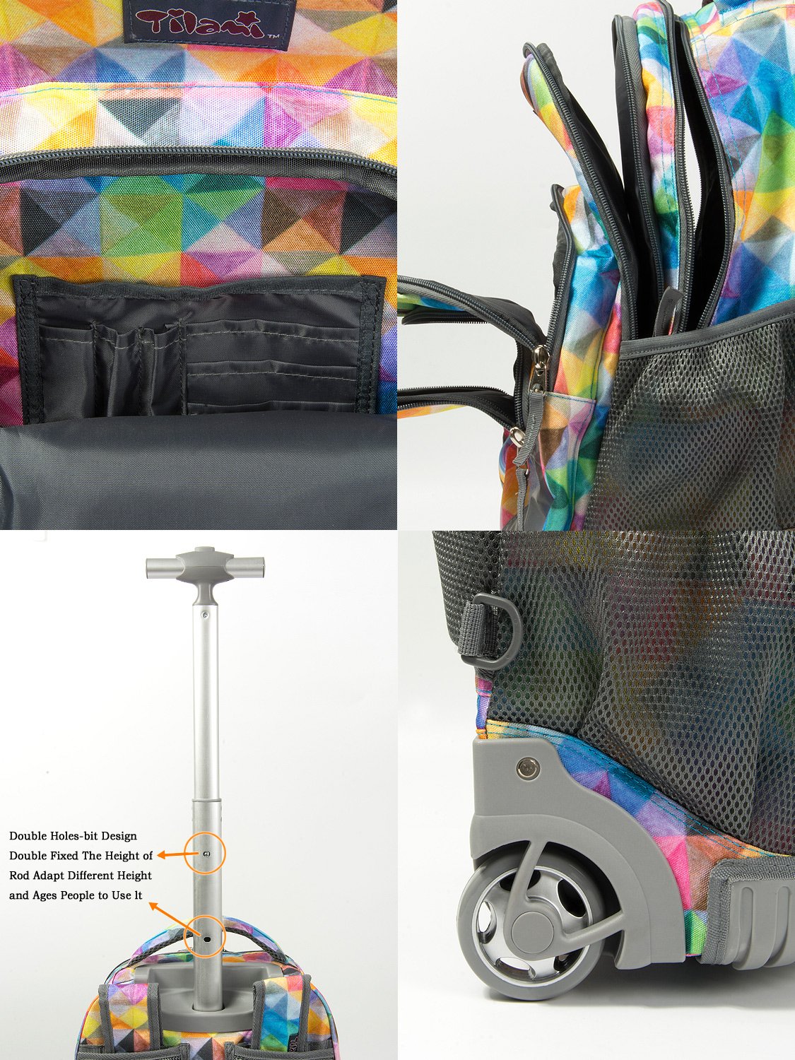 Tilami Rolling Backpack Armor Luggage School Travel Book Laptop 18 Inch Multifunction Wheeled Backpack Students