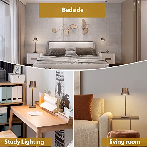 SHANGCAI LED Desk Lamp Cordless Table Light, Rechargeable Battery Powered 3 Levels Brightness Dimmable for Outdoor Portable Hotel Restaurant Dining Study Tables Lamps Brown