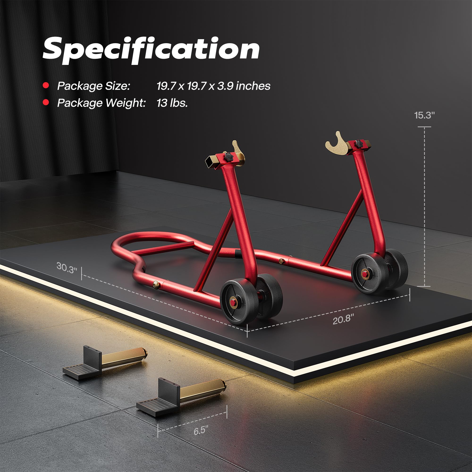 SPECSTAR Motorcycle Stand, 441 Lbs Capacity Rear Wheel Lift with U+L Adjustable Swingarm Spool, Heavy Duty Paddock Stand for BMW Suzuki Yamaha Honda Kawasaki, Black