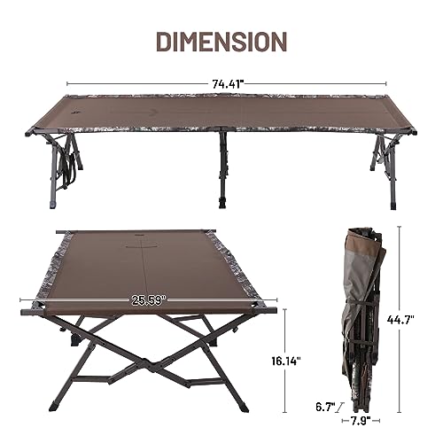 TIMBER RIDGE Outdoor Bed Cots for Sleeping with Carry Bag Foldable XL Hunting for Camping, Hiking, Camouflage,Home, Travel, Support up to 600lbs, Tan