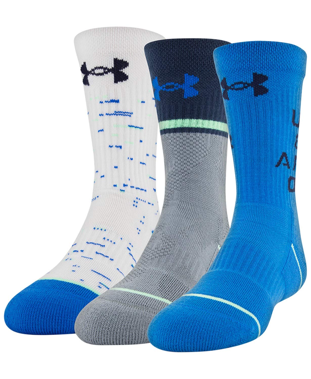 Under Armour Little Boys 3 Pack Phenom 5.0 Crew Socks (Blue(1319933-436)/White, Youth 4Y-8Y)