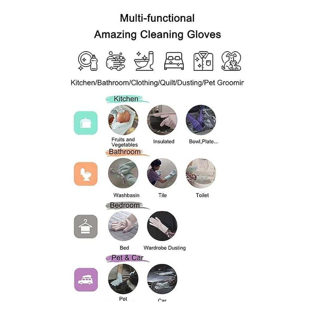 Silicone Glove Silicone Dishwashing Gloves Rubber Gloves Sponge Cleaning Brush for Dish Housework Kitchen Cars (blue)…
