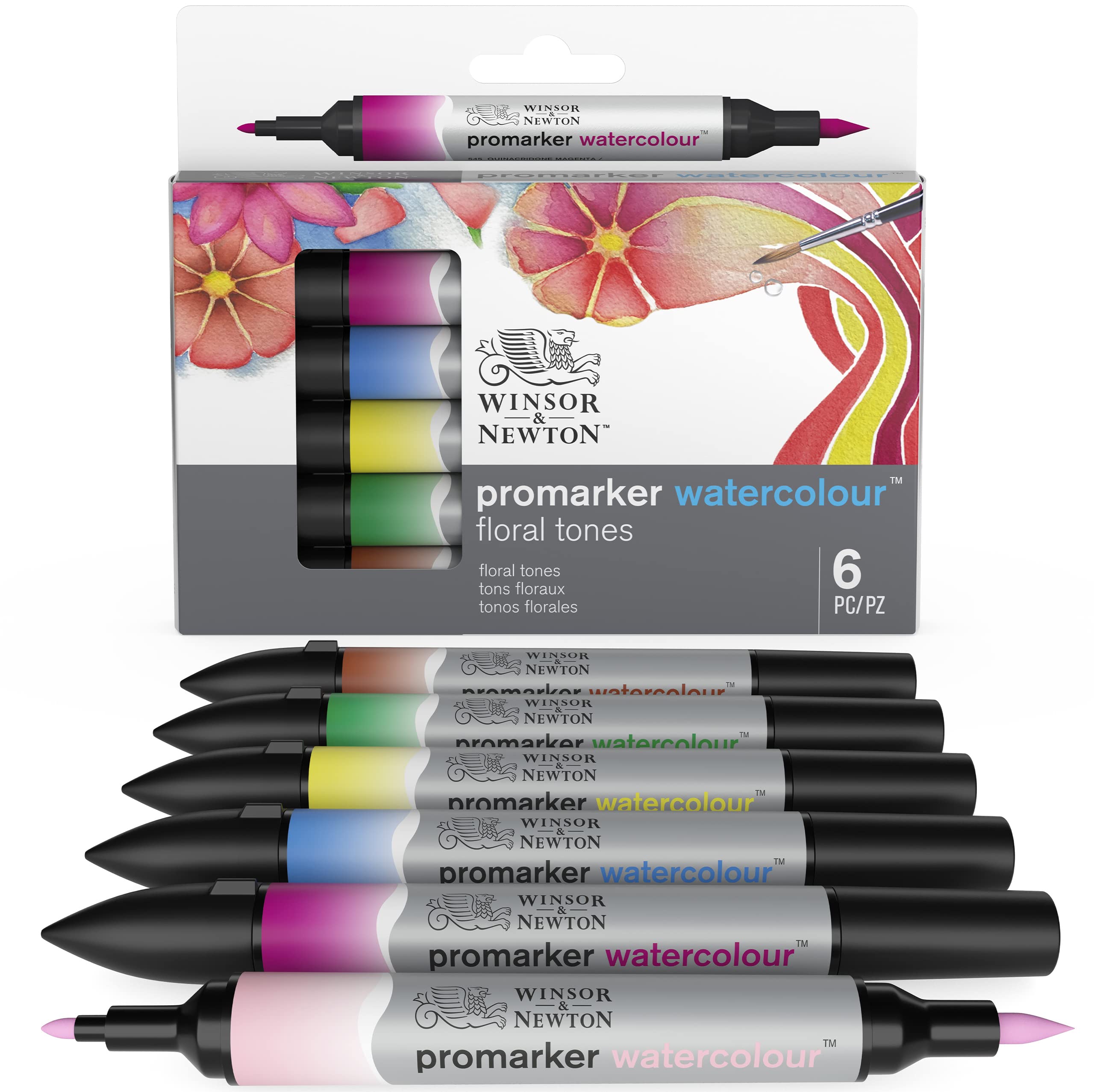 Winsor & Newton ProMarker Watercolor Marker Set, 6 Count, Floral Tones