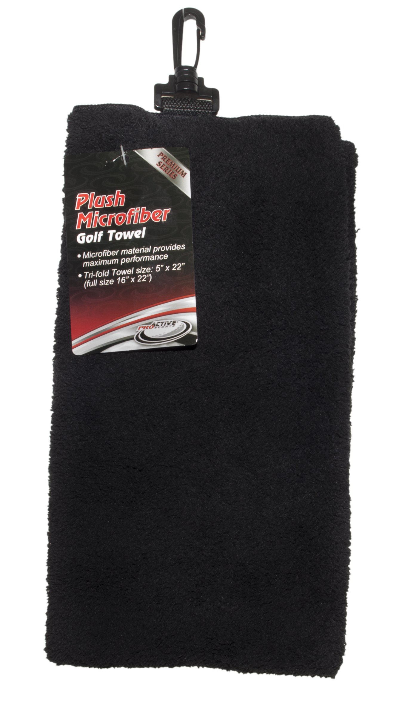 ProActive Sports Plush Microfiber 16β x 22β Tri Fold Golf Towel (Black)