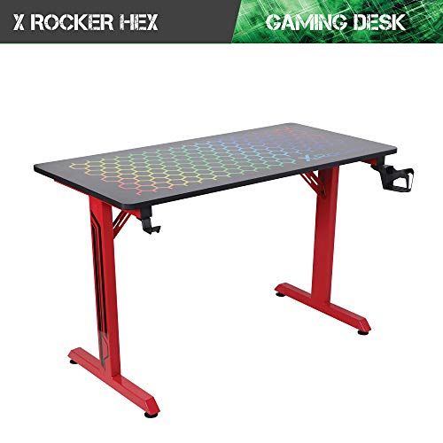 X Rocker Hex PC Modern Gaming Desk, with Headset Hook and Cup Holder, Textured Carbon Fiber, 721601, 47.24" x 23.62" x 29.13", Black and Red