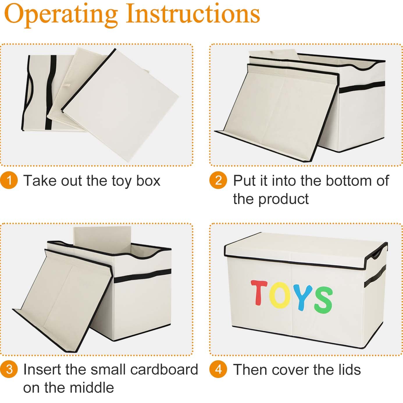 VICTOR'S Kids Toy Box Chest - 2 Pack Large Lightweight Collapsible Toy Storage Organizer Boxes Bins Baskets Black + Beige, 26.8in x 13.8in x 16in