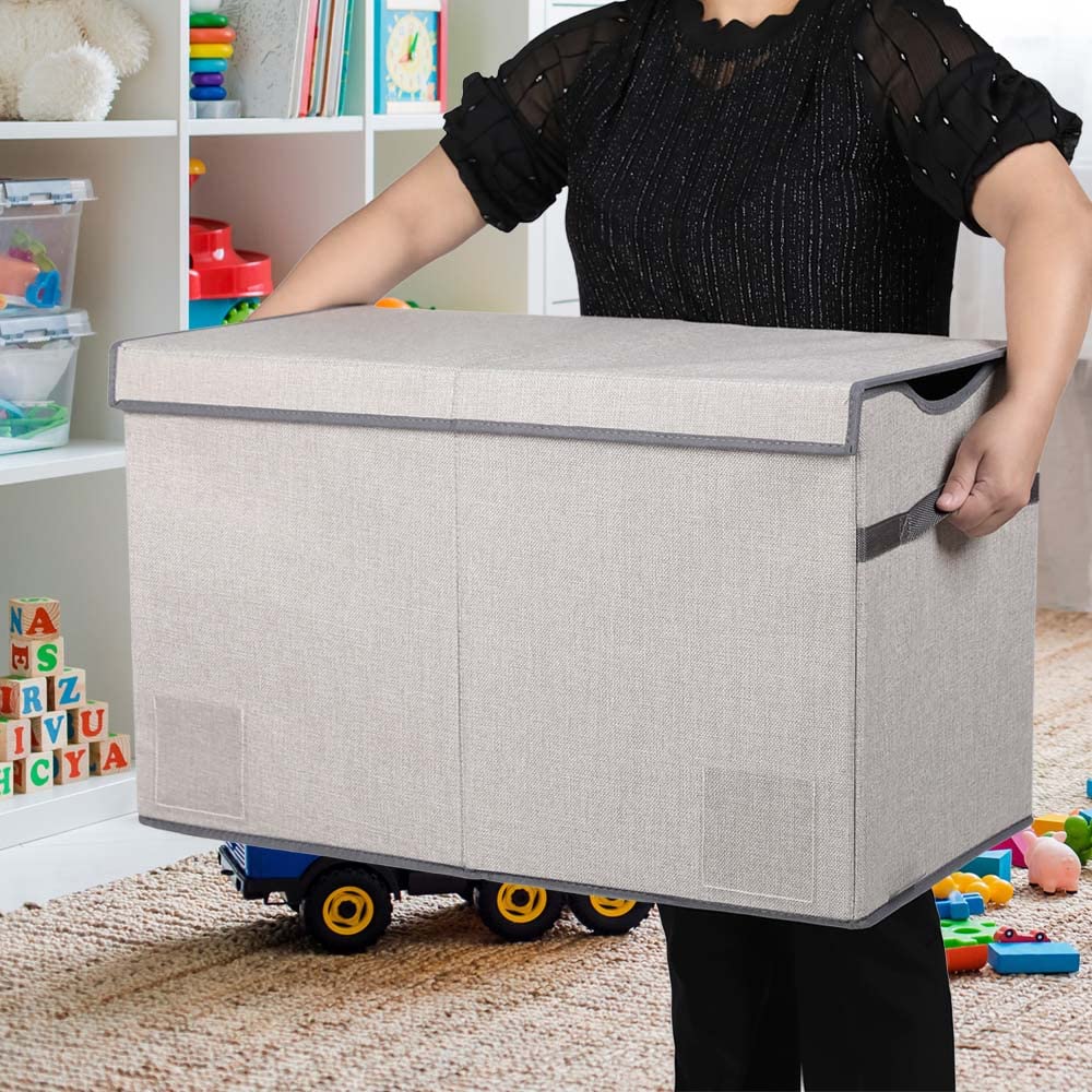 VICTOR'S Kids Toy Box Chest - 2 Pack Large Lightweight Collapsible Toy Storage Organizer Boxes Bins Baskets Thick Grey + Black, 26.8in x 13.8in x 16in