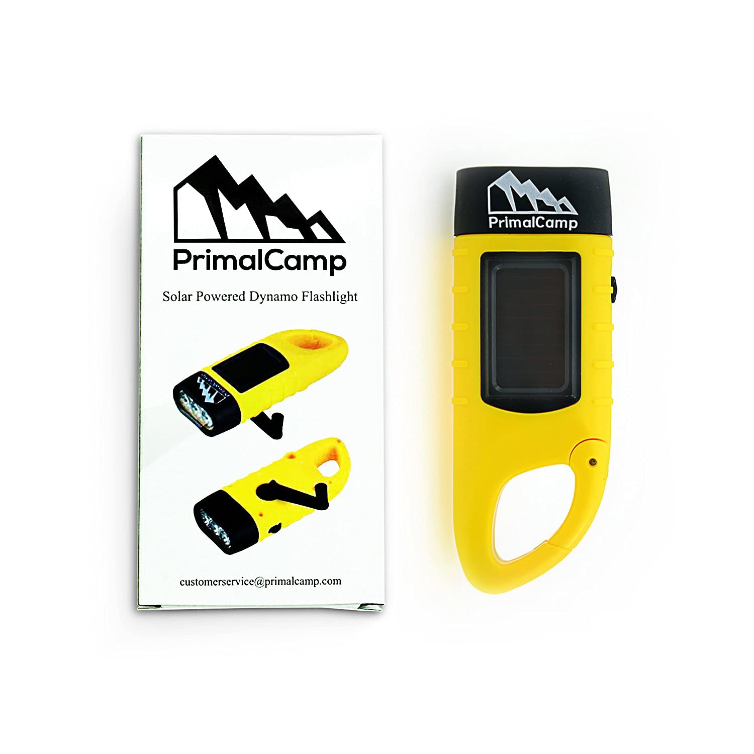 PrimalCamp Hand Crank Solar Powered Rechargeable LED Flashlight: Survival Gear Self Powered Charging Torch & Dynamo - Best for Fishing Boating Hiking Backpack Camping Safety Weather Emergency Pack