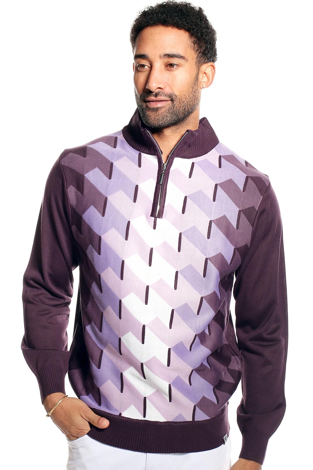 STACY ADAMS Men’s Sweater, Ombre Geometric Front Design (4XL, PURPLE)