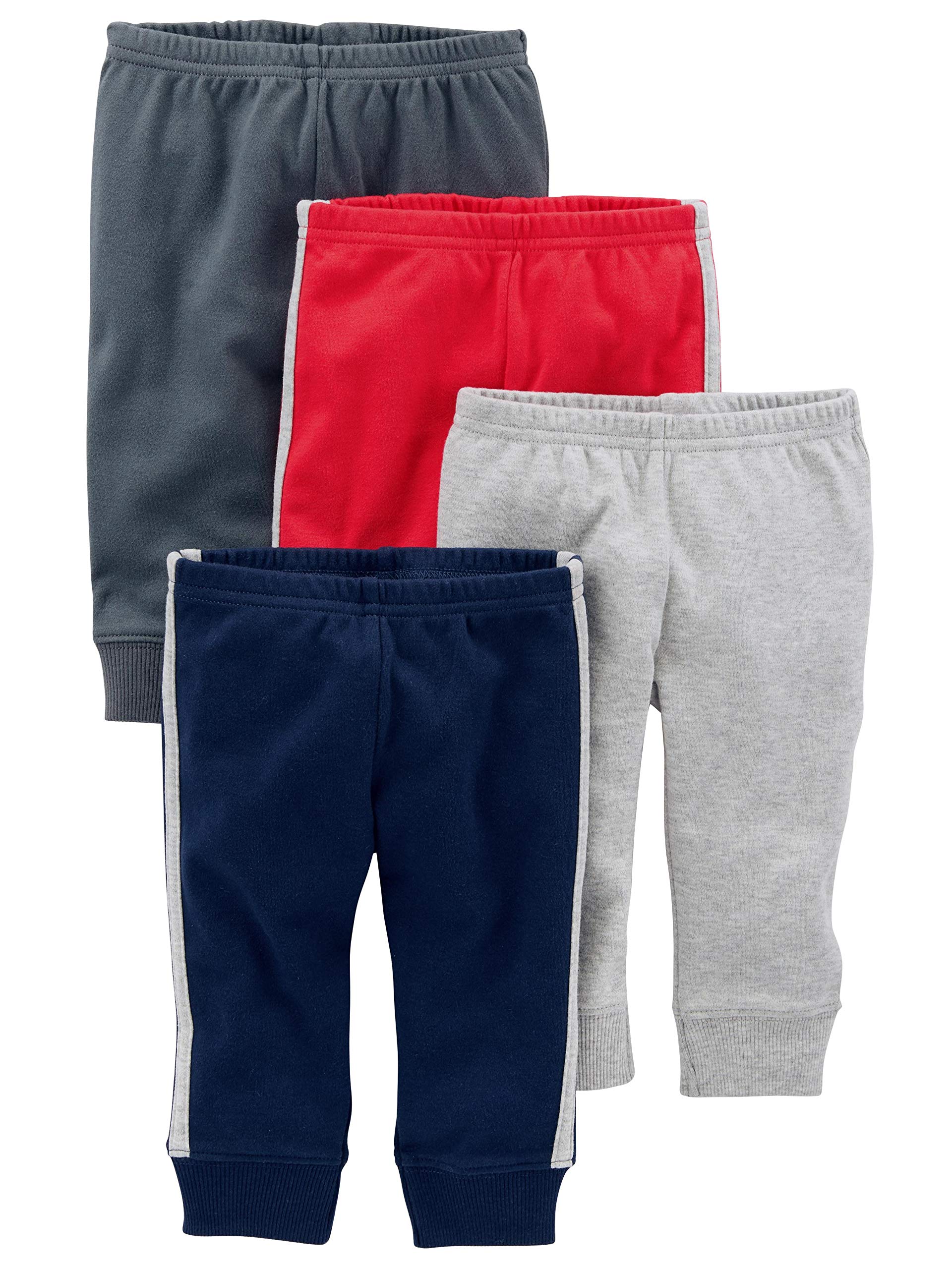 Simple Joys by Carter's Baby 4-Pack Neutral Pant, Dark Blue/Dark Grey/Grey Heather/Red, 24 Months