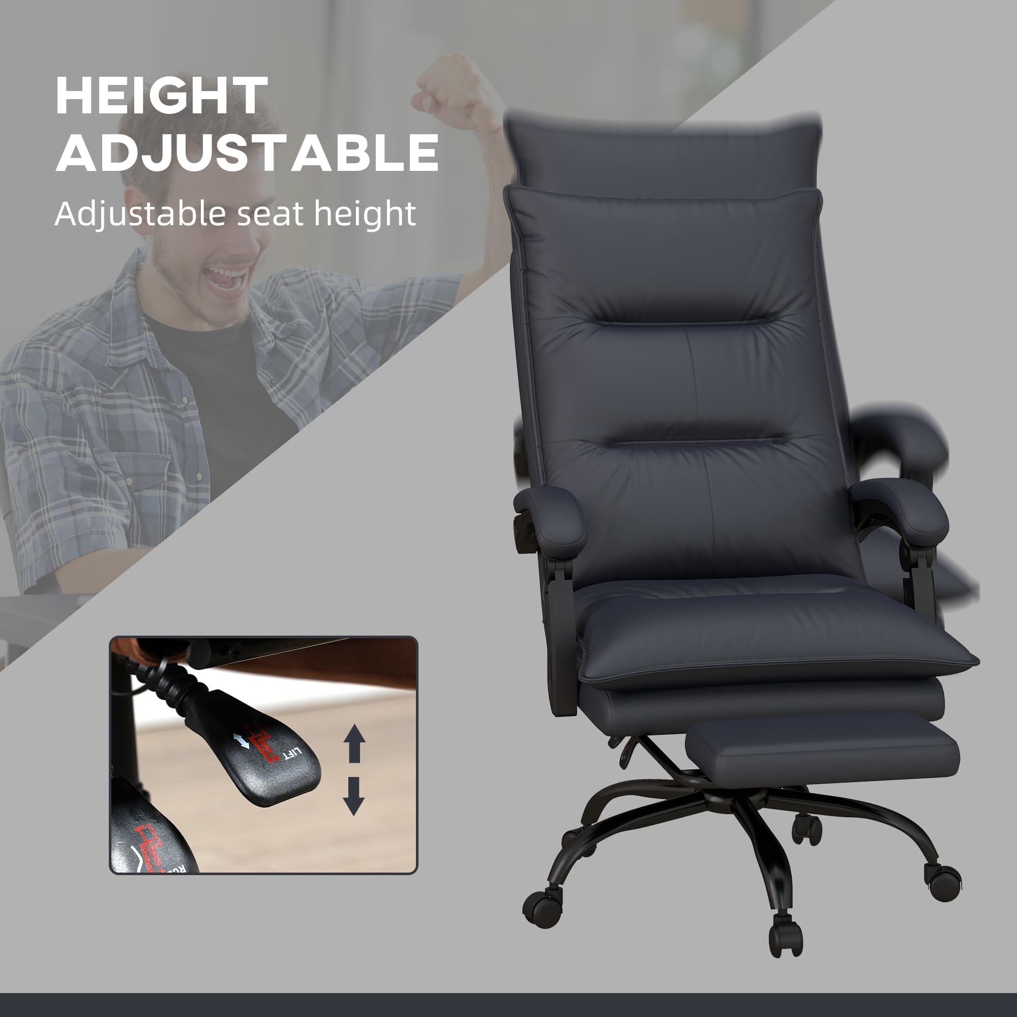 Vinsetto Executive Massage Office Chair with 6 Vibration Points, Microfiber Computer Desk Chair, Heated Reclining Chair with Footrest, Armrest, Double Padding, Charcoal Gray