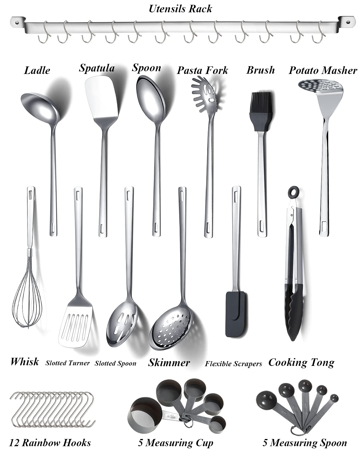 Stainless Steel Cooking Utensils Set,Kyraton 37 Pieces Kitchen Utensils Set, Kitchen Tool Gadgets Set with Utensil Holder Non-Stick and Heat Resistant Dishwasher Safe