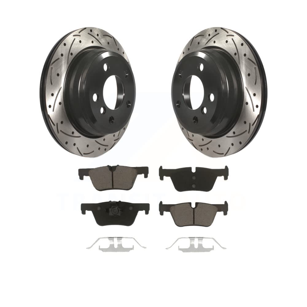 Transit Auto - Rear Coated Drilled Slotted Disc Brake Rotors And Ceramic Pads Kit For BMW 328i xDrive 320i 330i 428i 430i Gran Coupe GT 328d KDC-100734
