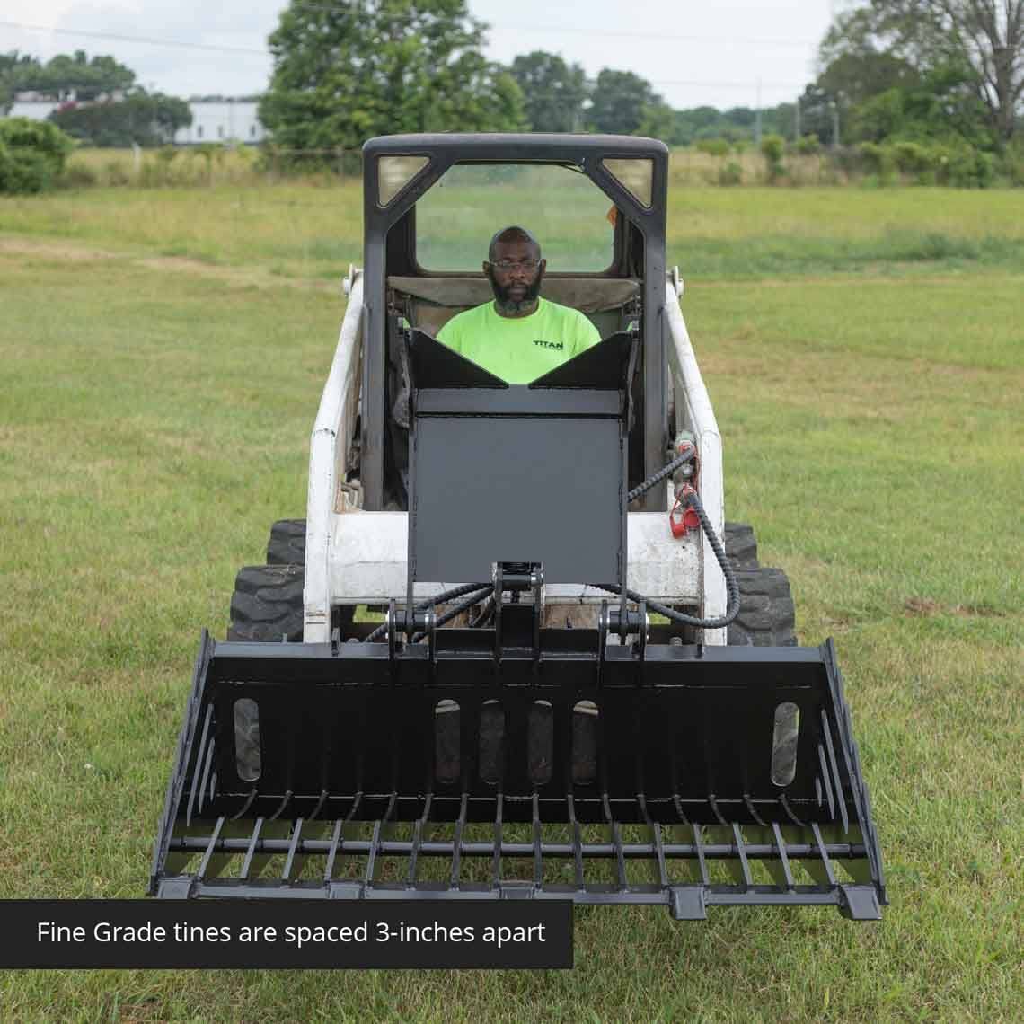 Titan Attachments 60-in Fine Grade Rock Grapple Skeleton Rake with Teeth, Universal Skid Steer Quick Tach
