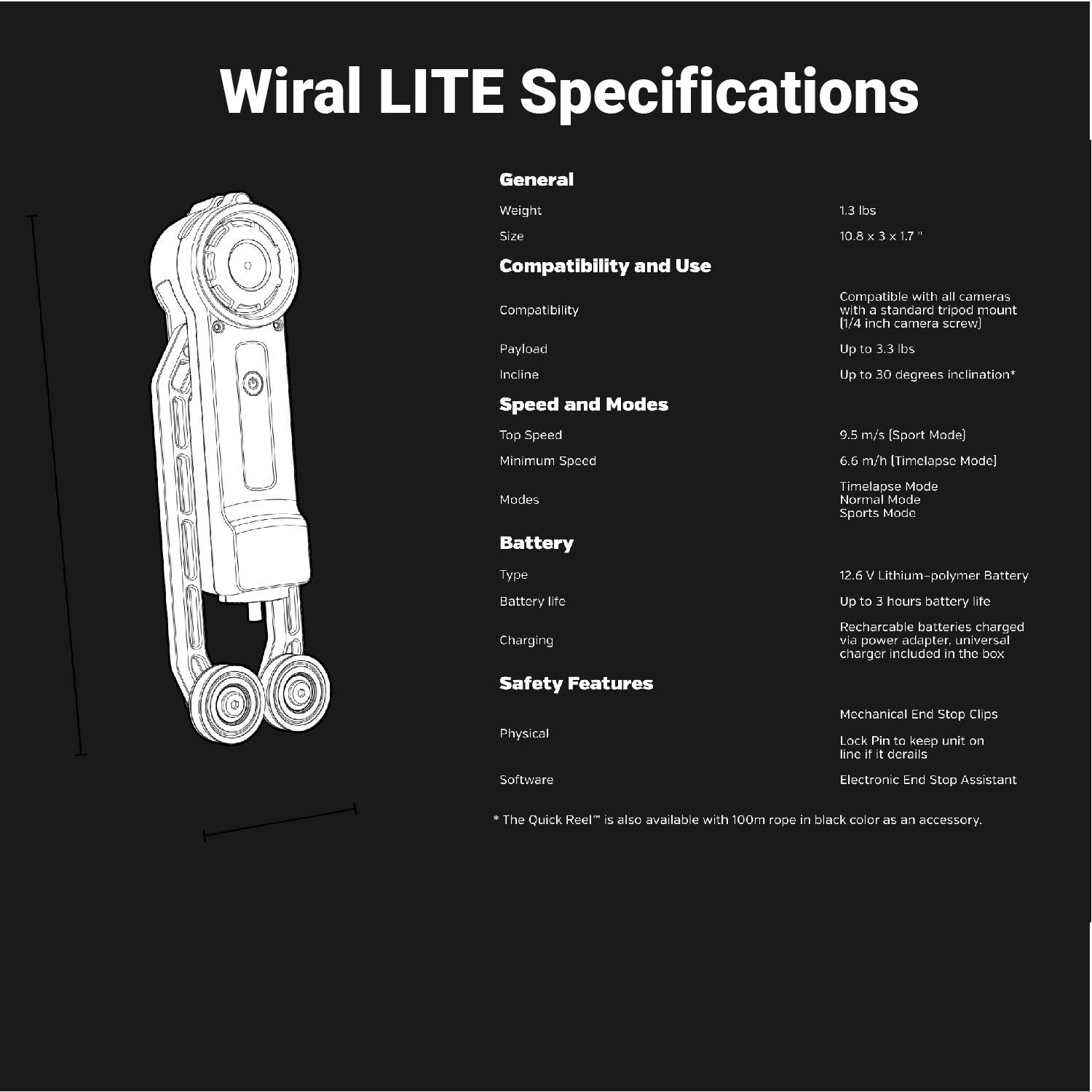 Wiral LITE Cable Cam with Remote for Action Cameras, Smartphones, 360 Camera or DSLR Mirrorless Cameras up to 3.3LBs - Includes Wiral Travel Case (2 Items)