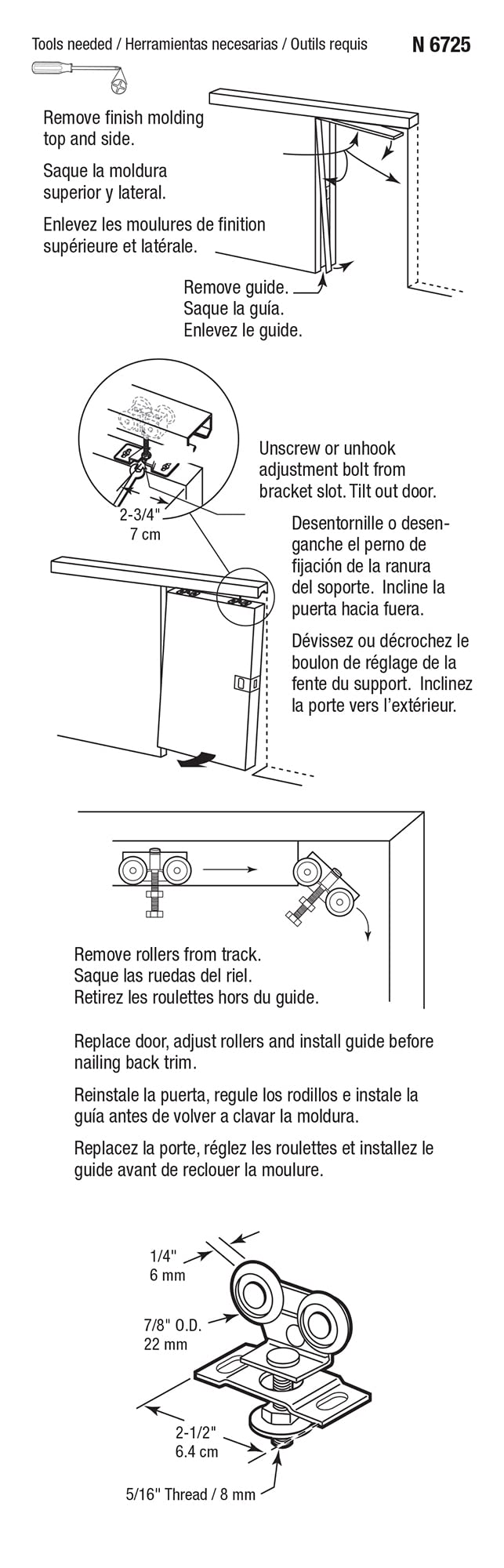 Prime-Line N 6725 7/8-Inch Nylon Wheel Pocket Door Top Roller Assembly, 7/8 in, Mill