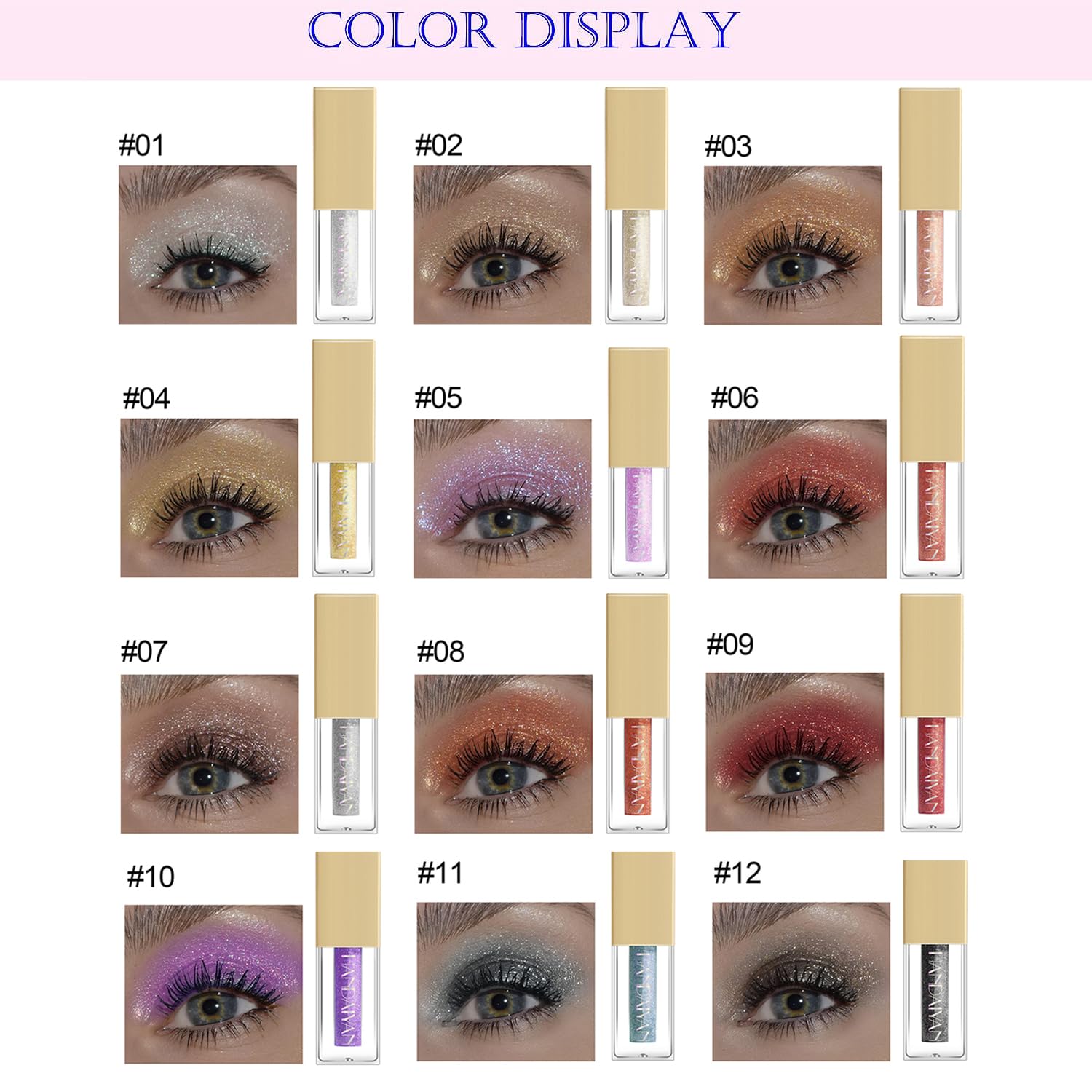 Skynest Liquid Glitter Eyeshadow, 12Pcs Long Lasting | Quick drying | High-impact, Multi-Dimension Eye looks Metallic Shimmer Makeup Edition