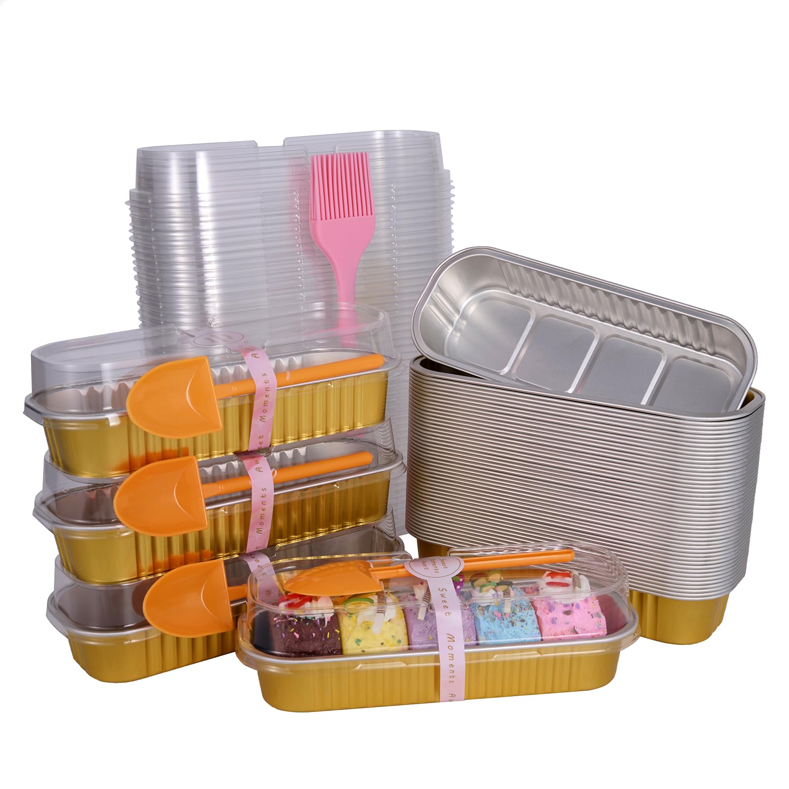 SHICANGSHIYE Small Cake Pans - 50 Pack, 6.8oz, Gold Cake Containers with Lids, Ideal for Outdoor Activity & Holiday Celebration, Disposable Cake Containers with Lids