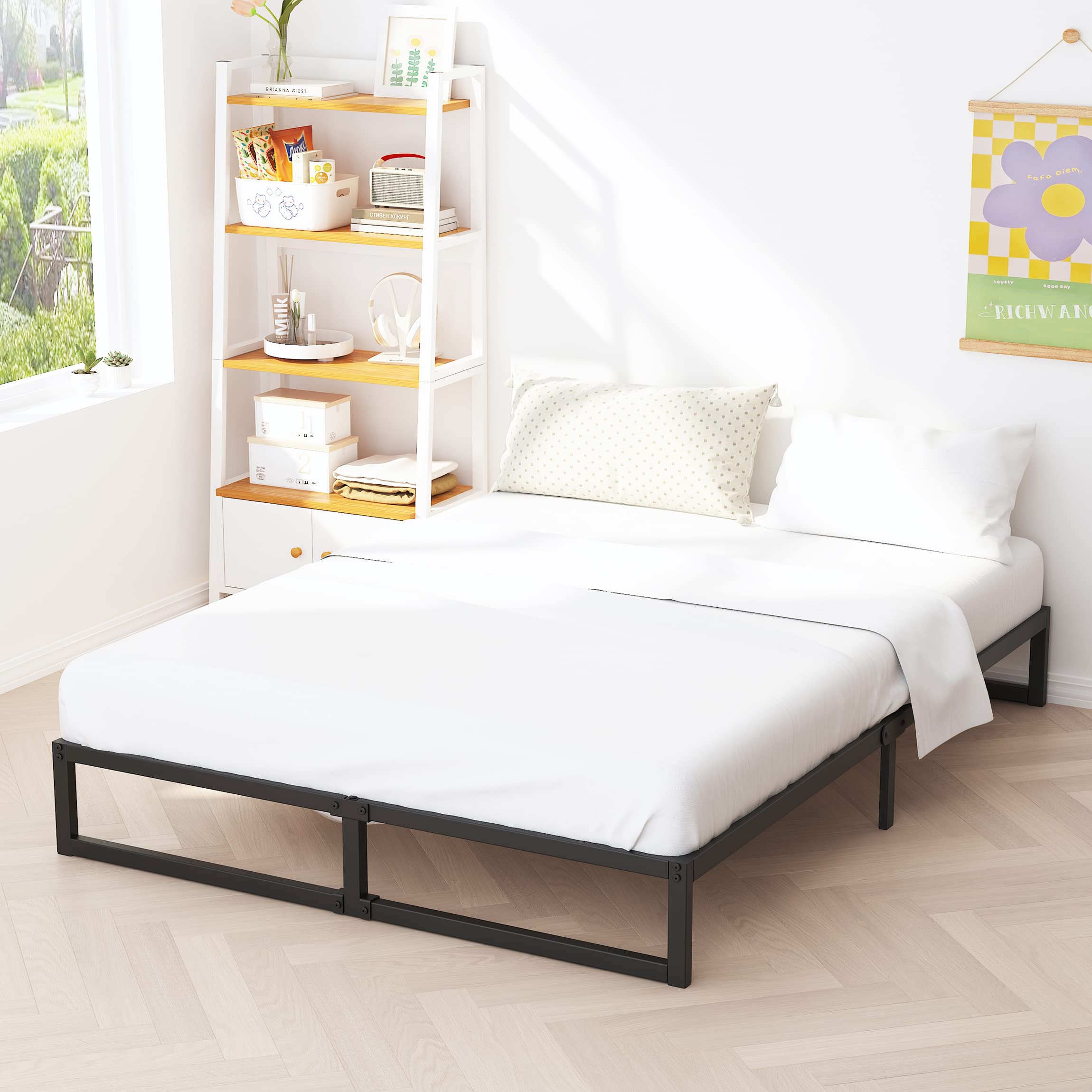 Richwanone 8 Inch Bed Frame Full Metal Platform Mattress Foundation with Steel Slat Support, No Box Spring Needed, Easy Assembly, Black