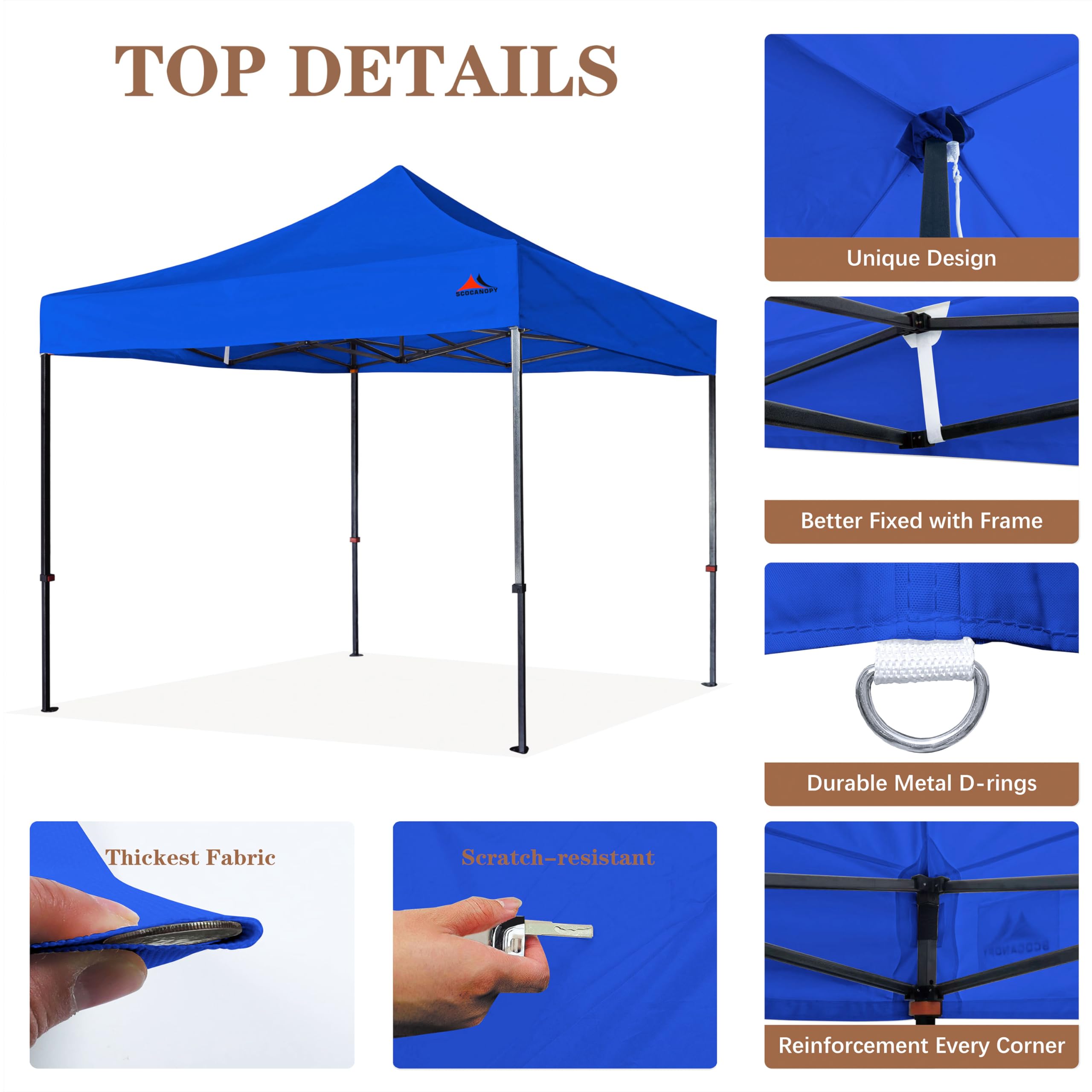 SCOCANOPY 10x10 Canopy Replacement Top,Canopy Cover ONLY,Bonus 4 Pack Weight, (Blue)