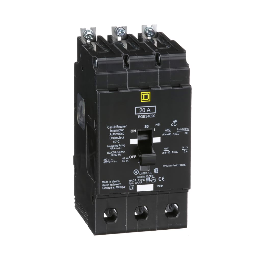 SCHNEIDER ELECTRIC 480Y/277-VOLT 20-AMP EGB34020 Miniature Circuit Breaker 480Y/277V 20A, Black