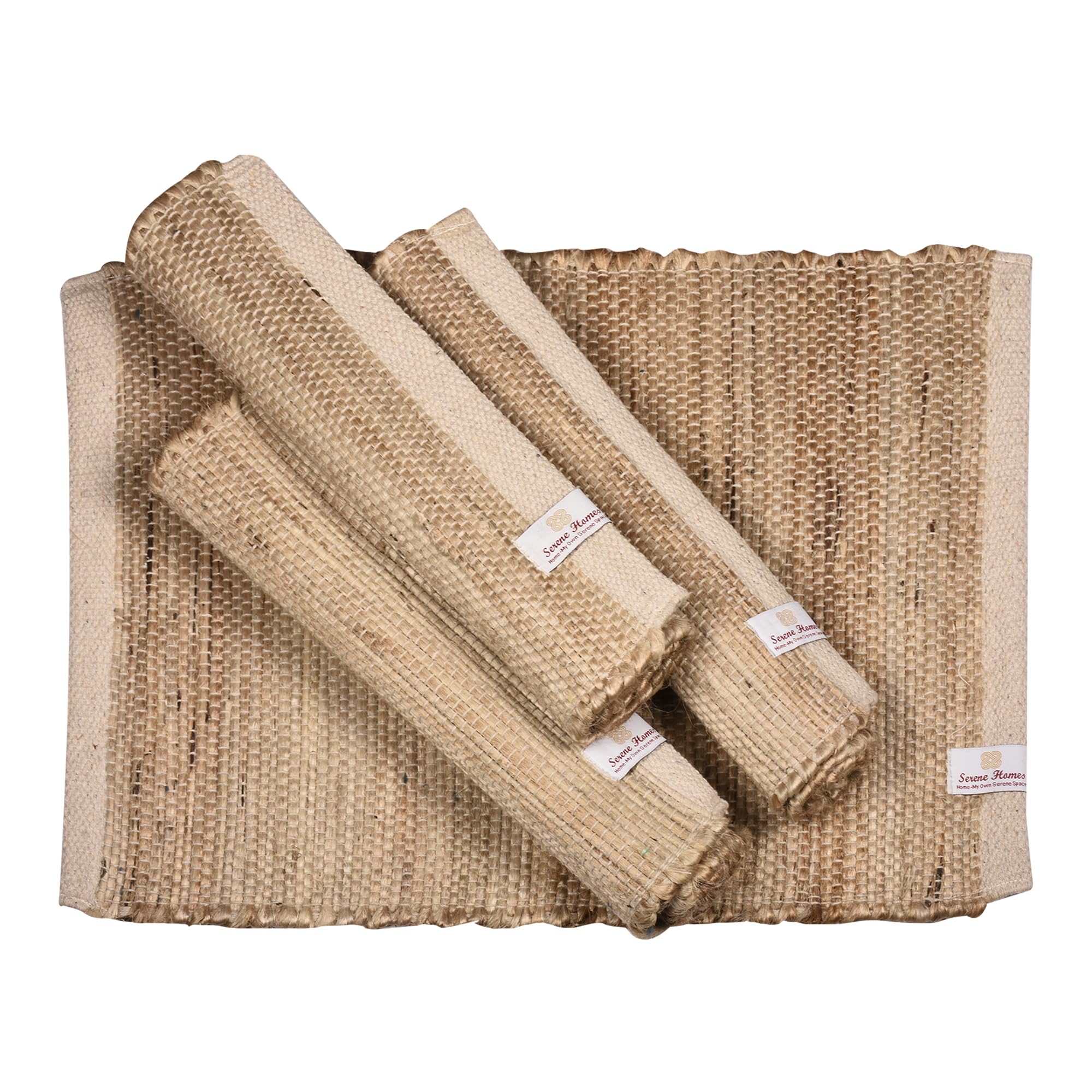 SereneHomes Jute Hand Woven Placemats Rectangular Set of 4 for Dining Table, Rustic Farmhouse Natural Kitchen Runner, Reversible, Heat Resistant Non-Slip Perfect for Indoor Outdoor: 13"x19"