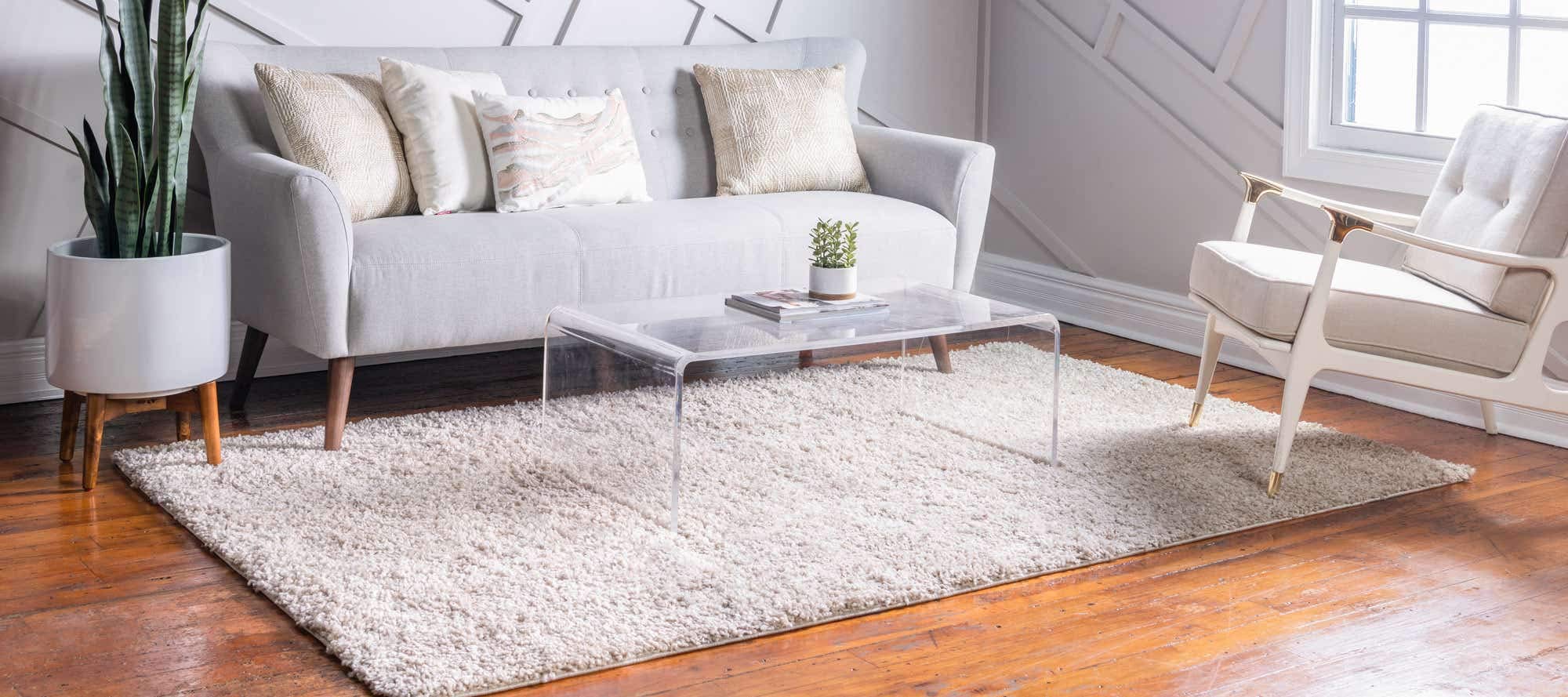 Unique Loom Davos Shag Collection Area Rug - Solid (9' x 12' Rectangle, Linen)
