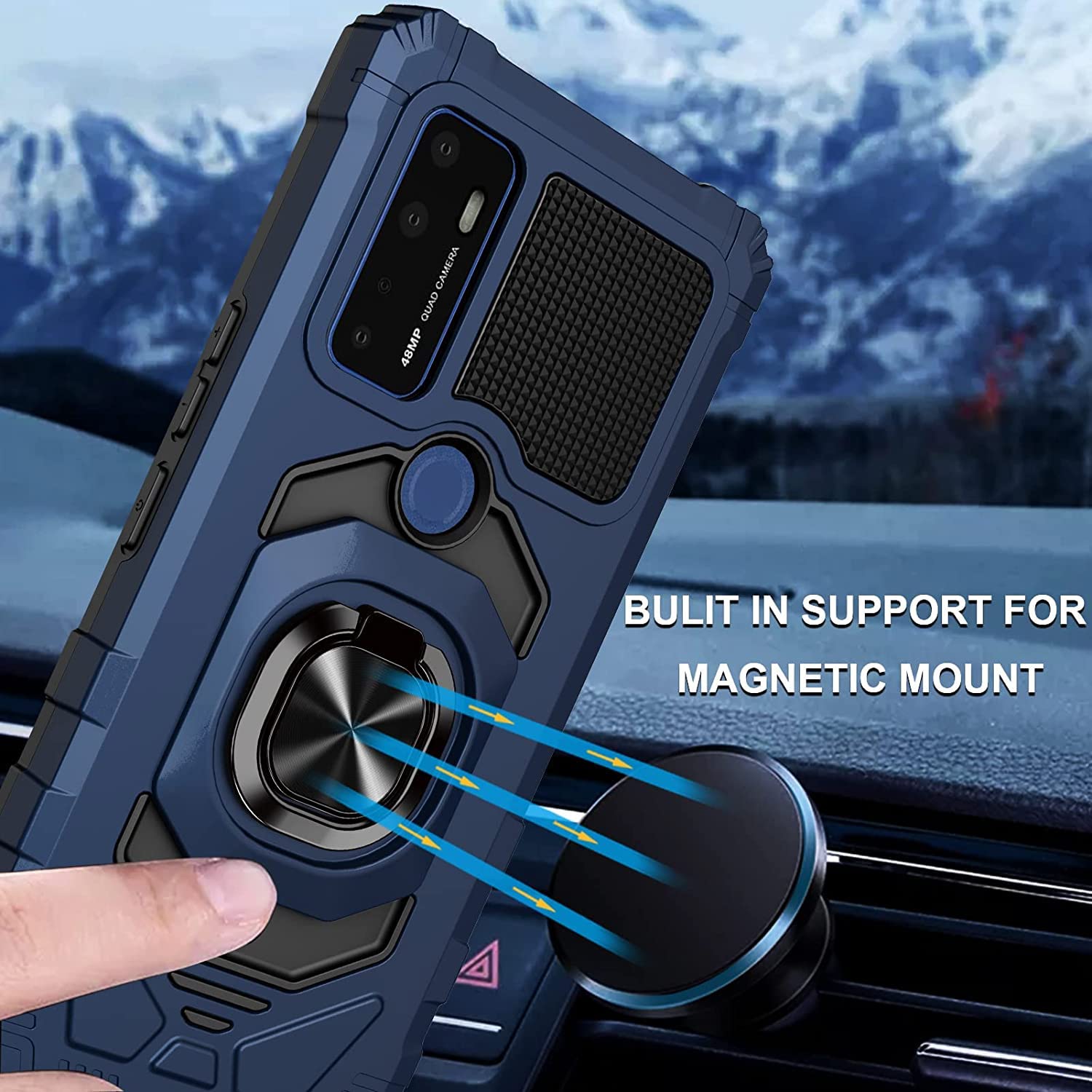 TJS Compatible with OnePlus Nord N20 5G Case, with Tempered Glass Screen Protector, Metal Ring Magnetic Support Kickstand Heavy Duty Drop Protector Phone Case Cover (Green)